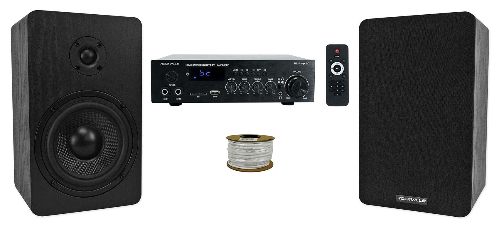 Rockville BLUAMP 90 Bluetooth Stereo Amplifier, 5.25-Inch Kevlar ...