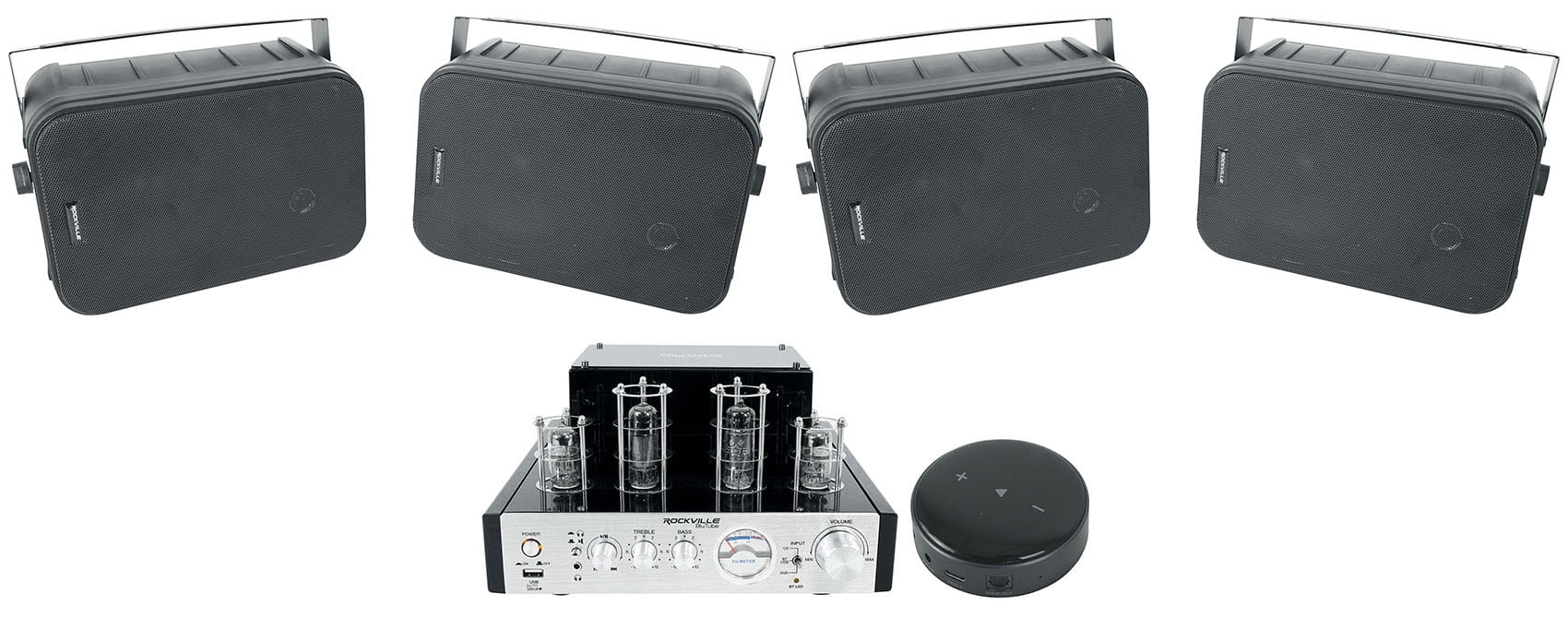 Rockville BluTube Bluetooth Tube Amplifier+(4) 6.5" Black Speakers ...