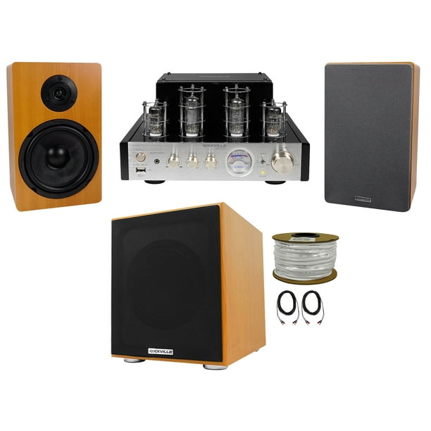 Rockville BluTube Bluetooth Tube Amplifier+6.5" Wood Bookshelf ...