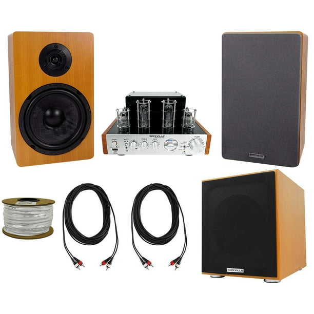 Rockville BluTube Bluetooth Tube Amplifier+6.5 inches Wood Bookshelf ...
