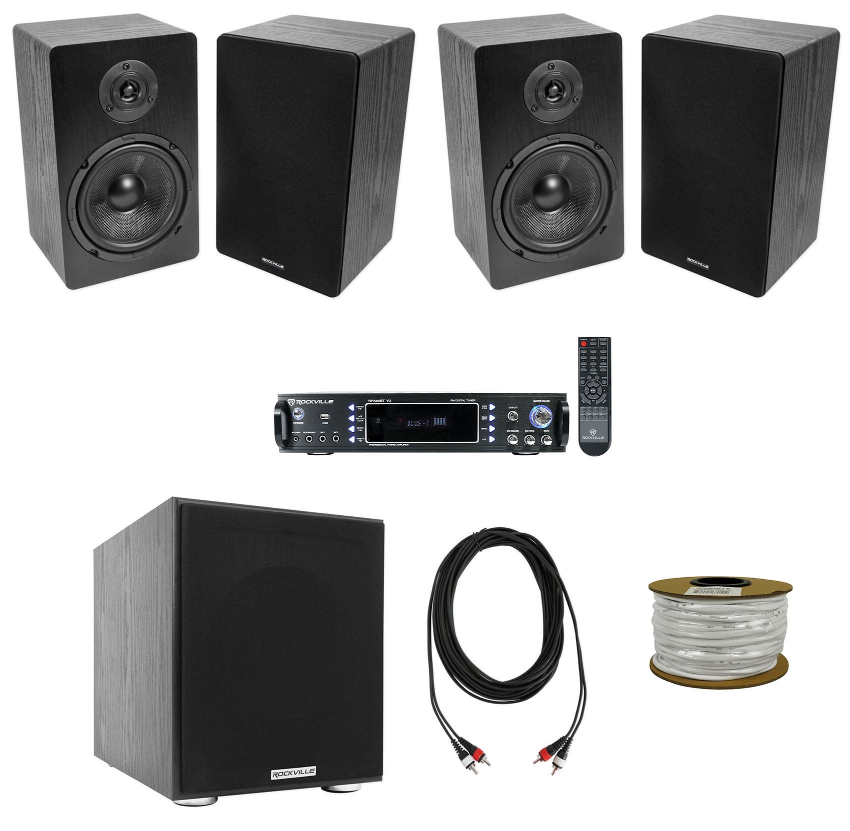 Rockville Bluetooth Home Receiver+(4) 6.5" Bookshelf Speakers+8 ...