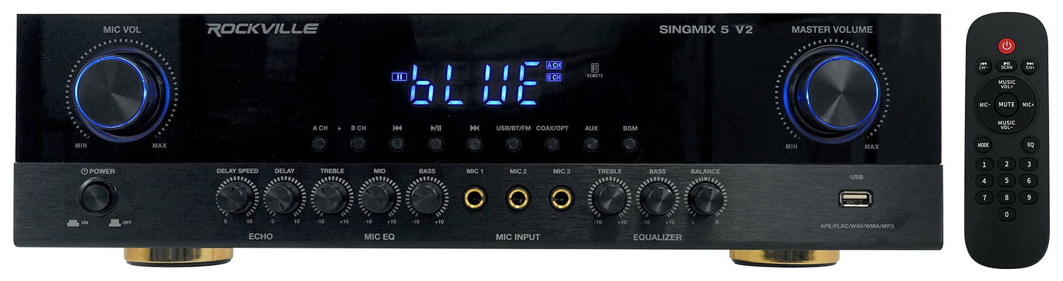Rockville SINGMIX 5 V2 2000W Bluetooth Karaoke Mixing Amplifier ...