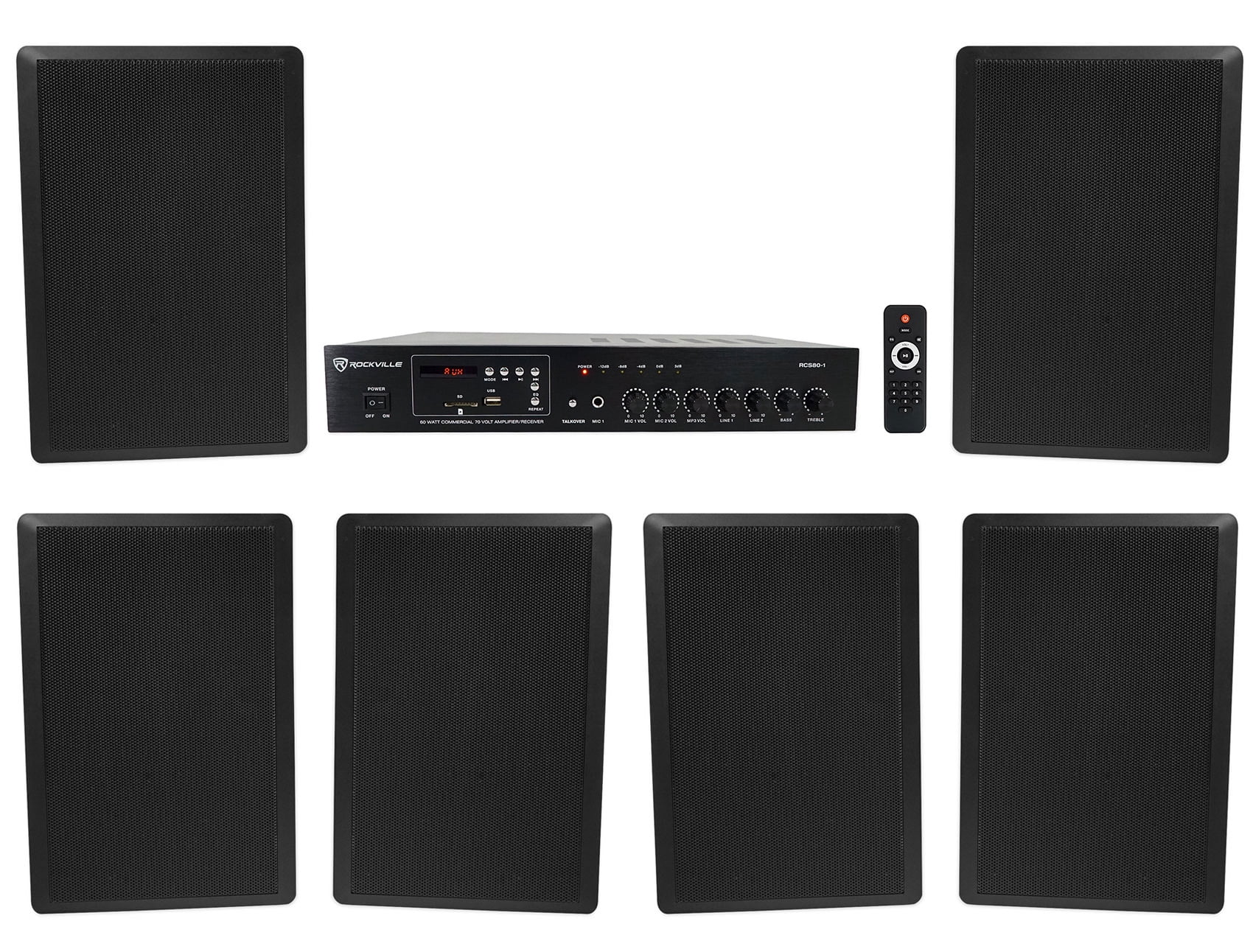 Rockville Commercial Amplifier+(6) Slim Black Restaurant/Bar/Cafe Wall ...