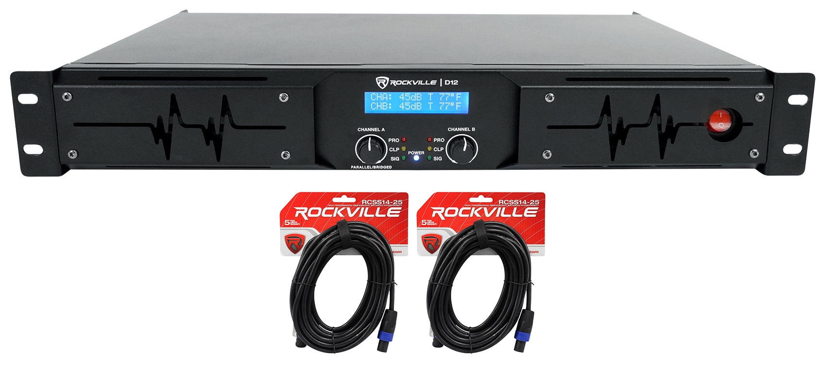 Rockville D12 5000w Peak/1400w RMS 2 Channel Power Amplifier Pro/DJ Amp ...