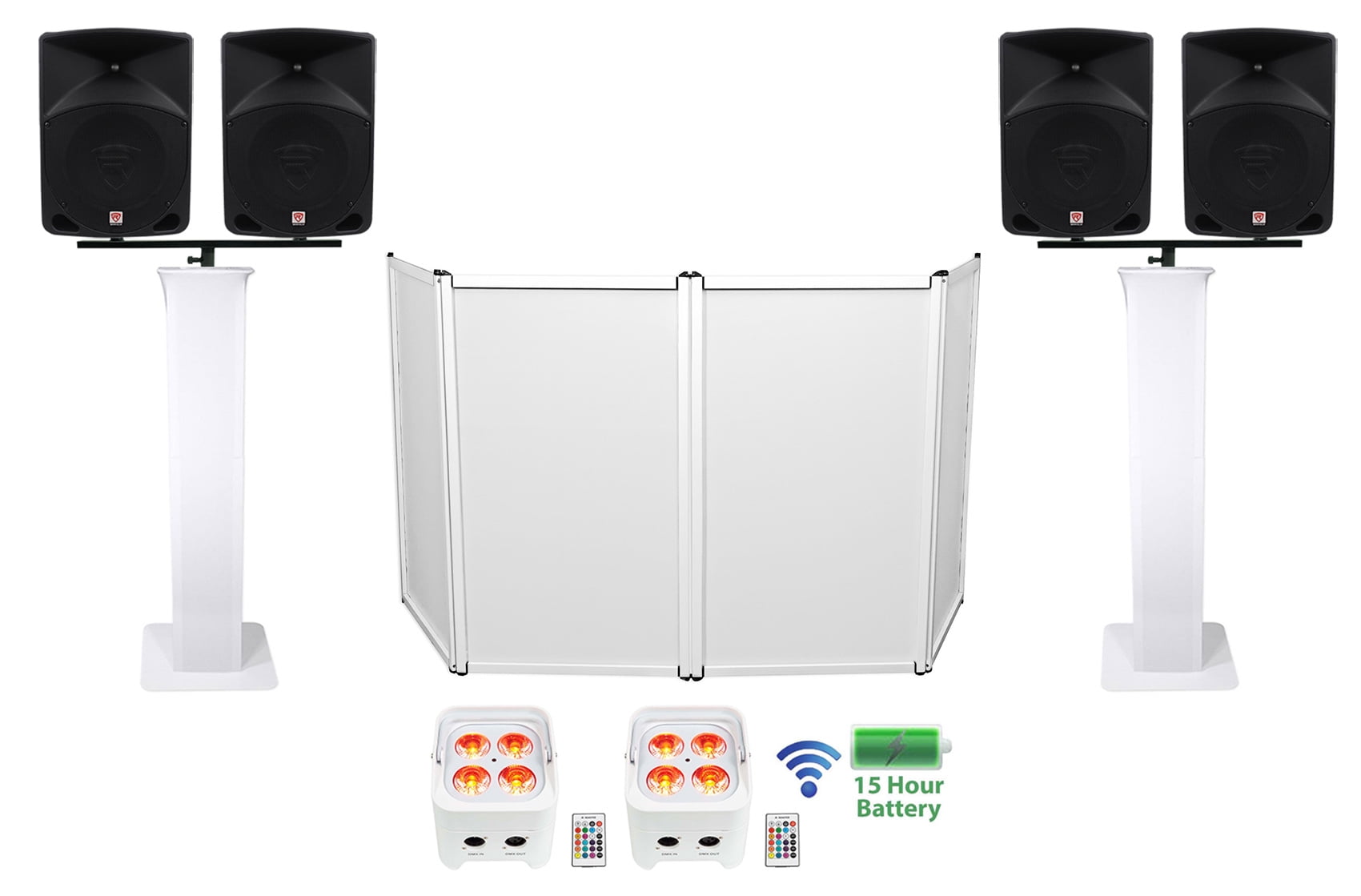 Rockville DJ Package w/(4) 10" Powered Speakers+Facade+Totem Stands+Up ...