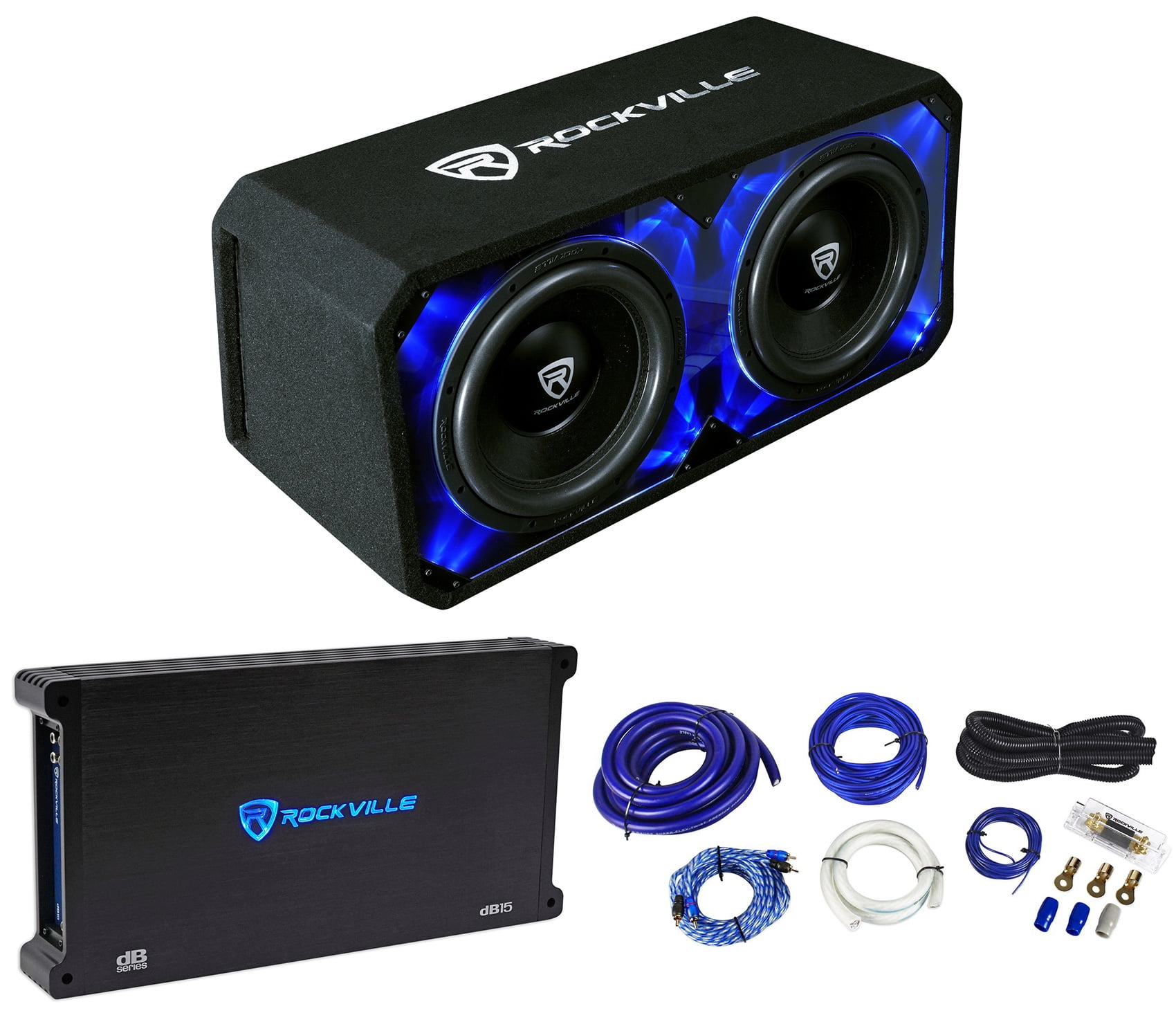 Rockville DV12K6D2 Dual 12" 4800w Car Subwoofers in Plexi Sub Box+Amp ...