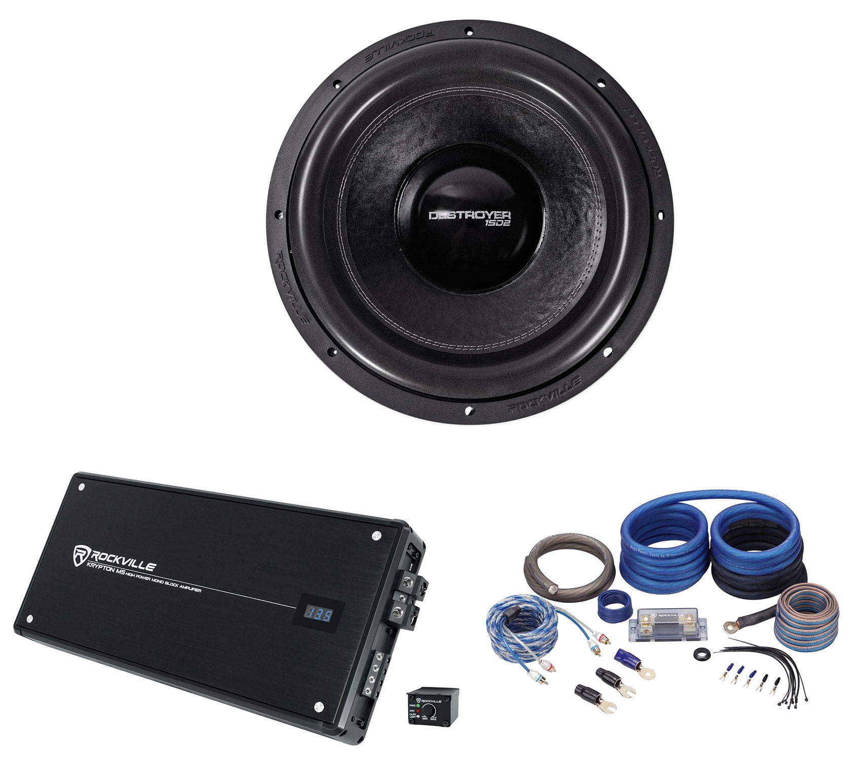 Rockville Destroyer 15D2 15" Subwoofer Combo & Mono Amplifier Kit ...