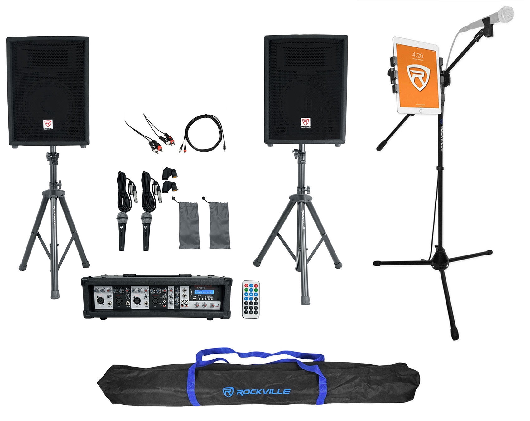 Rockville Dual 10" Karaoke Machine System w/Mixer+Mic Stand w/Tablet ...