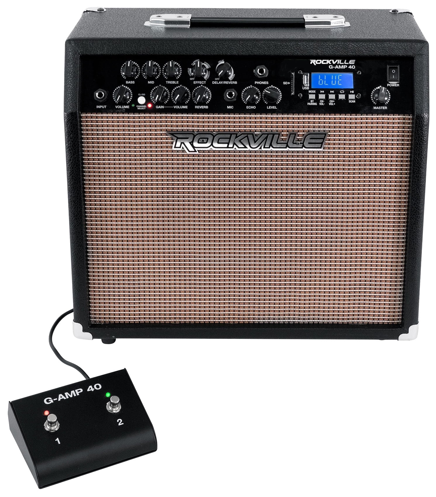 Rockville G-AMP 40W Guitar Combo Amp with Bluetooth, Mic In, USB ...