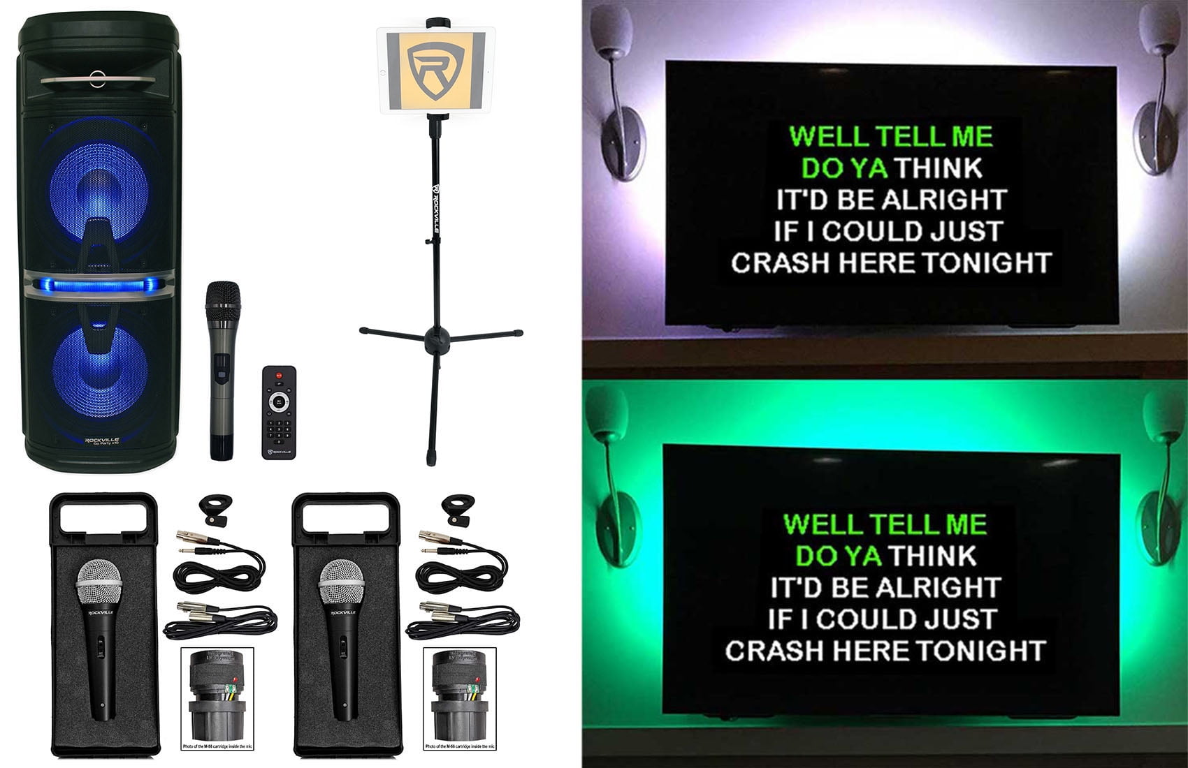 Rockville Go Party X10 Karaoke Machine System+(3) Mics+Tablet Stand+TV ...