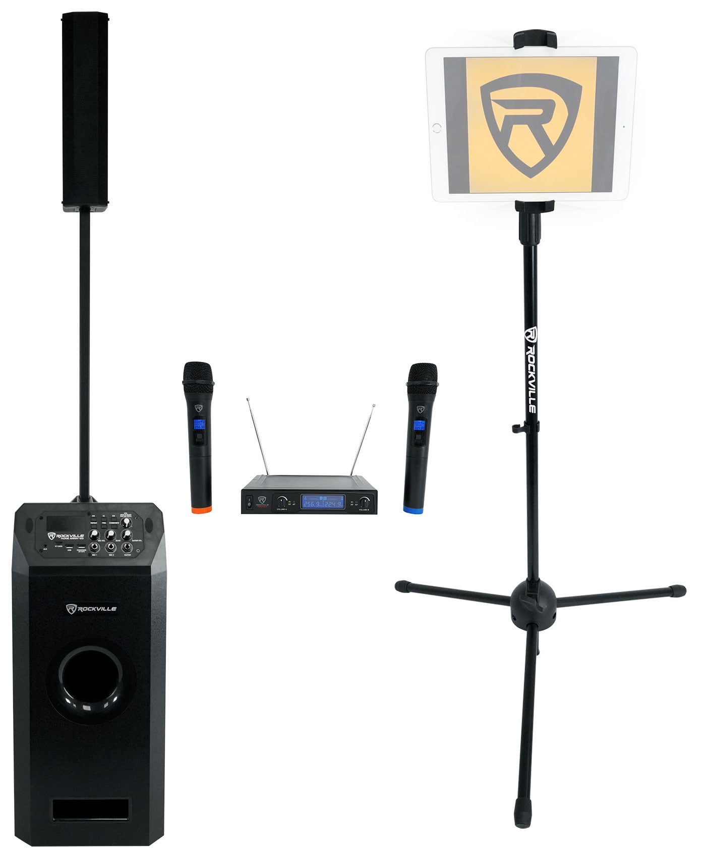 Rockville HOME ARRAY 100 Karaoke Machine System with Sub+Wireless Mics ...