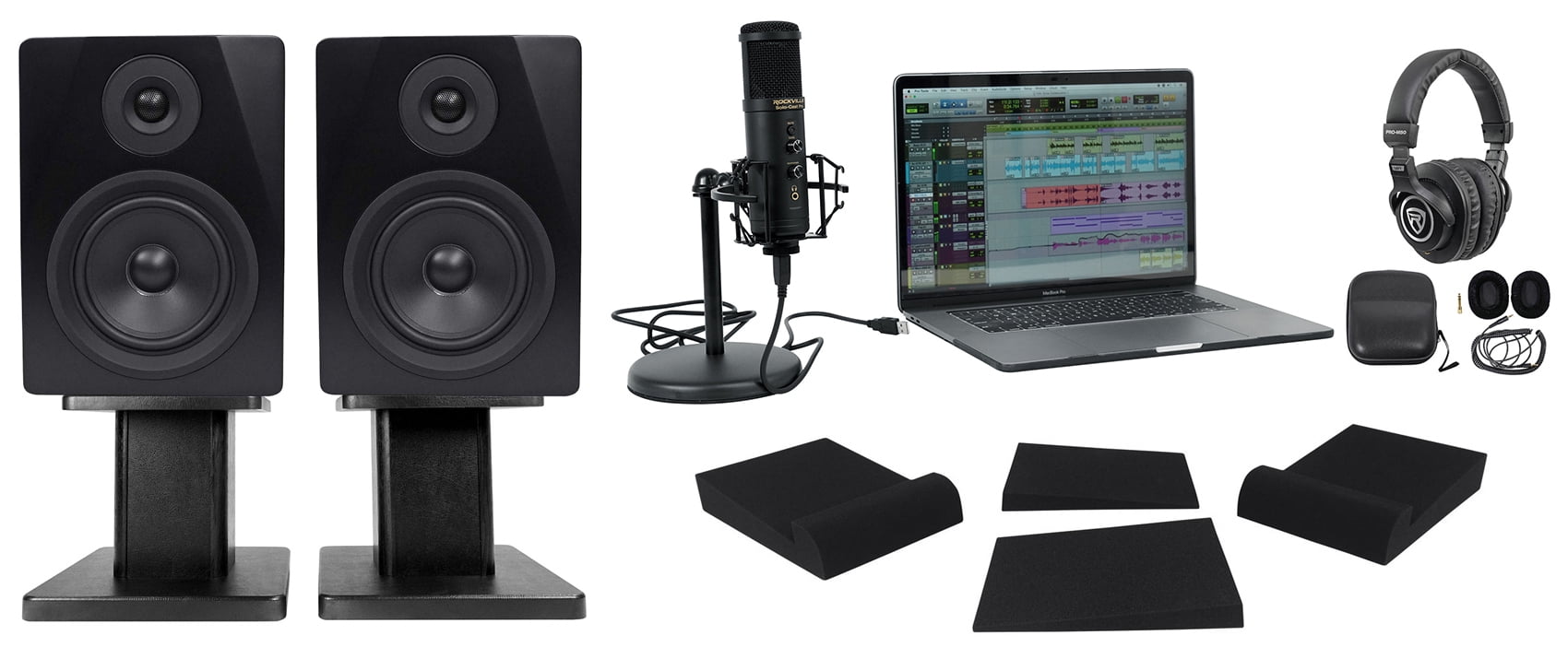 Rockville Home Recording Studio Kit w/ 5.25" Monitors+USB Mic ...