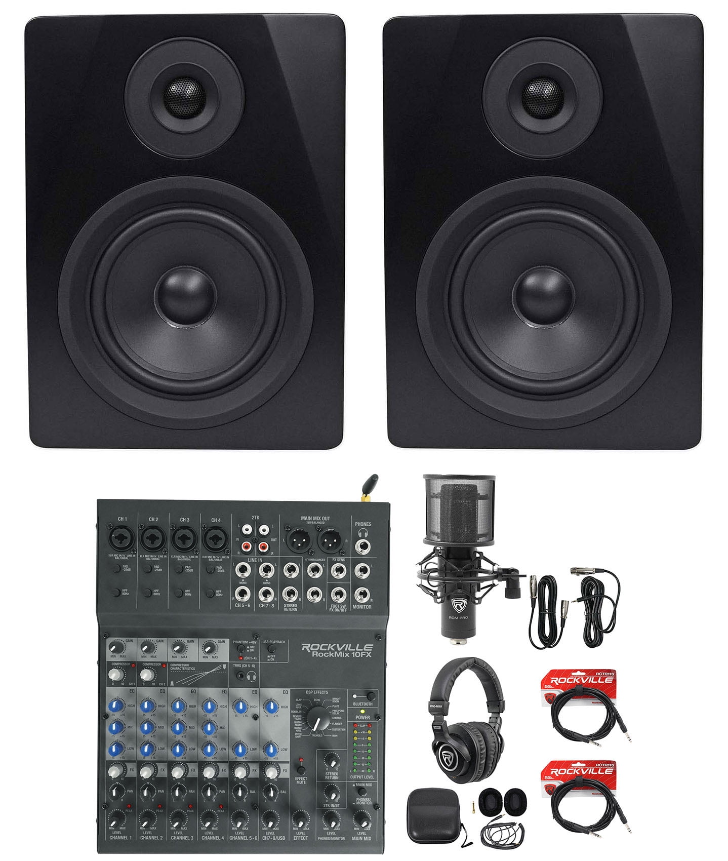 Rockville Home Recording Studio Kit w/ Monitors+Mixer/Interface+Mic ...