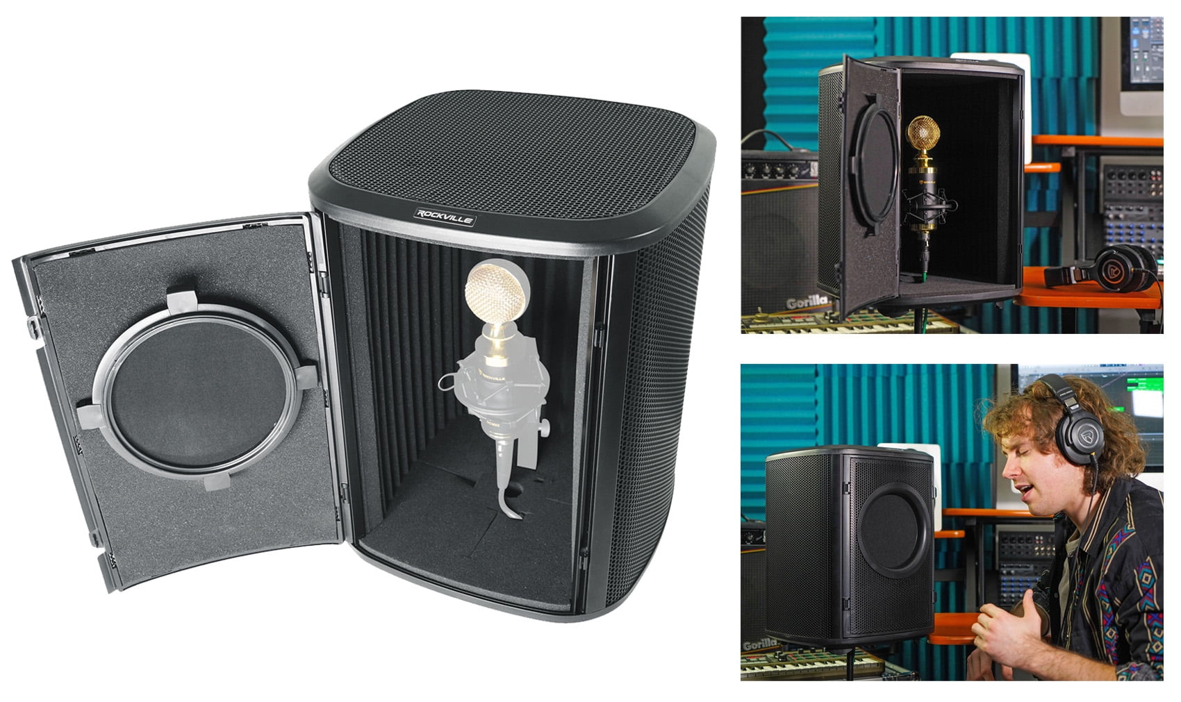 Rockville ISOBOX Recording Microphone Sound Isolation Box+Mic Stand+Pop ...