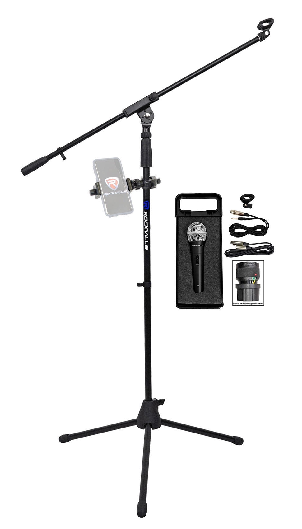 Rockville Karaoke Microphone Stand w/Boom+Mic+360° Swivel Smartphone ...