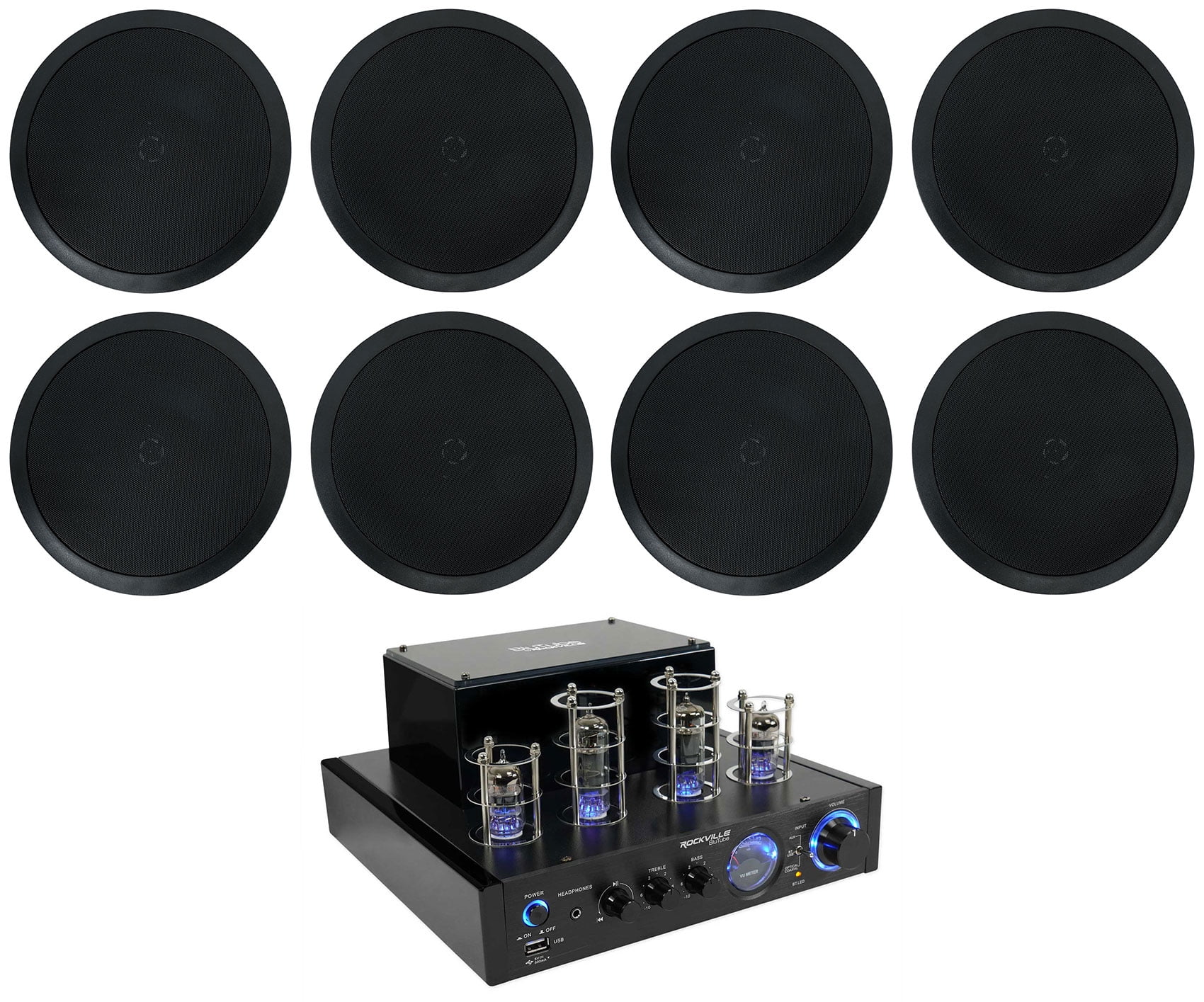 Rockville LED Tube Amp/Home Theater Receiver+(8) 8" Black Ceiling ...