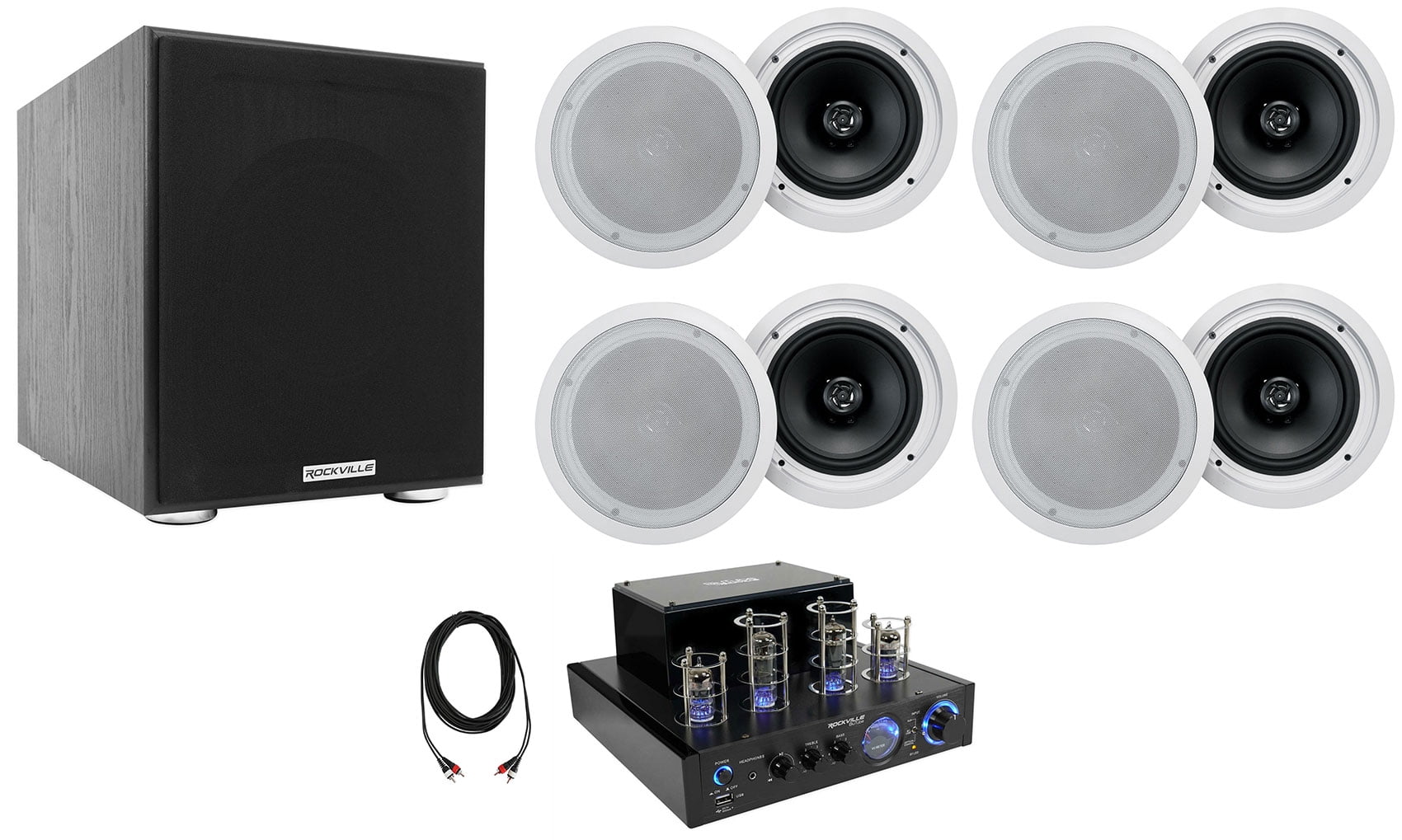 Rockville LED Tube Amp/Home Theater Receiver+8) 8" White Ceiling ...