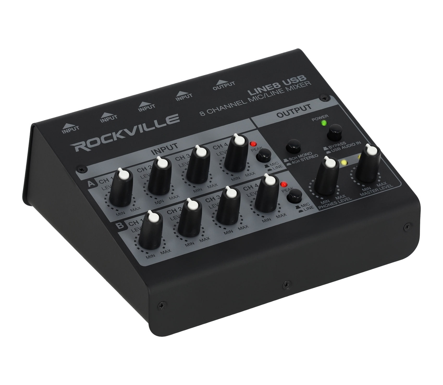 Rockville LINE8 USB 8 Channel Mic/Line Mixer w/ USB Computer Recording ...