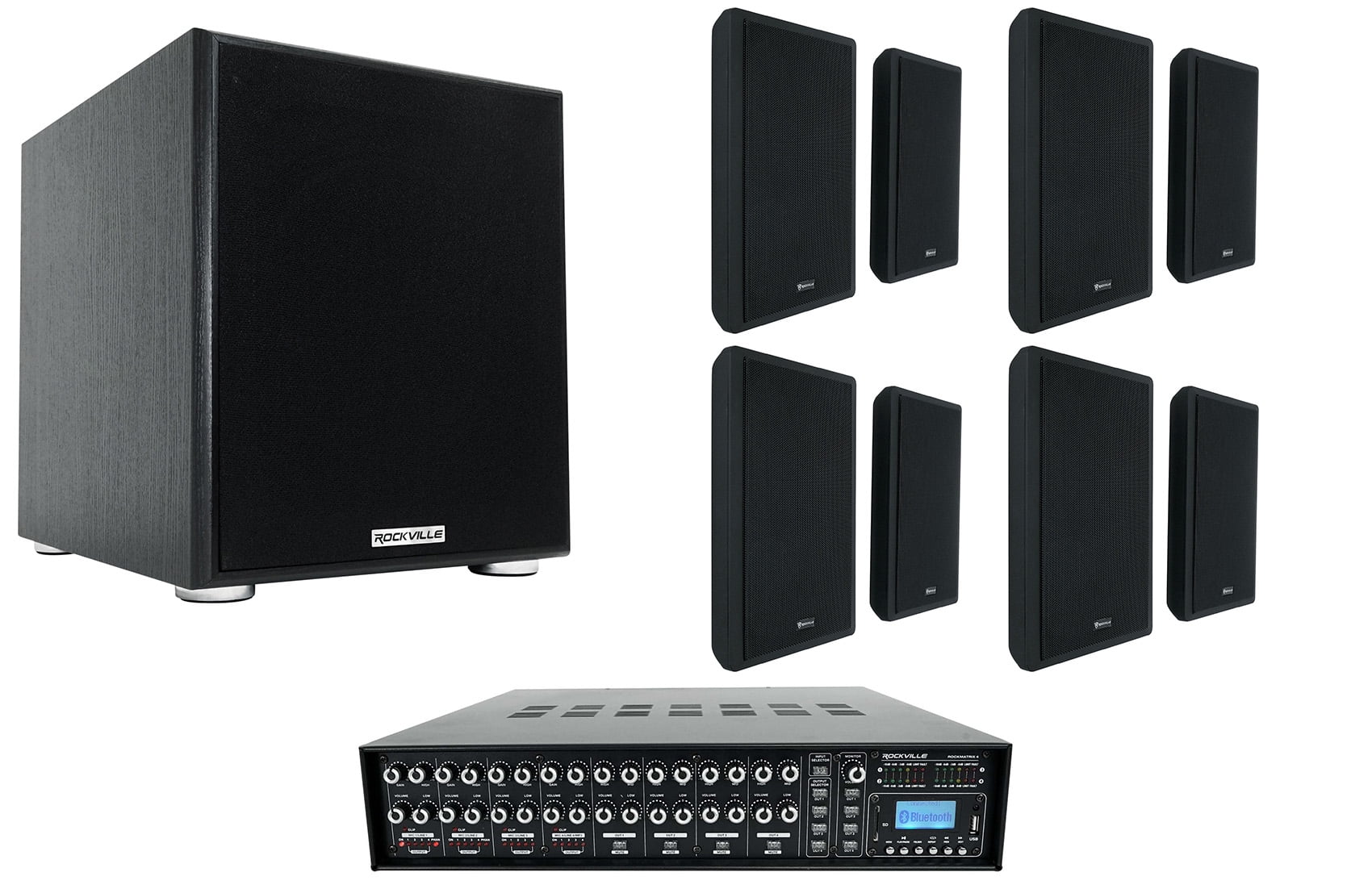 Rockville Multi Room Home Audio System w/ (8) 5.25" Slim Wall Speakers+Subwoofer - Walmart.com