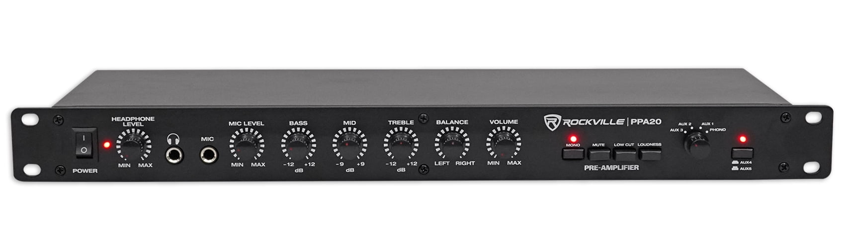 Rockville PPA20 Preamp Professional 1U Rack Mount Pre-Amplifier w ...