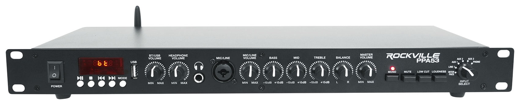 Rockville PPA53 Preamp Pro 1U Pre-Amplifier w/Bluetooth/USB/Computer ...