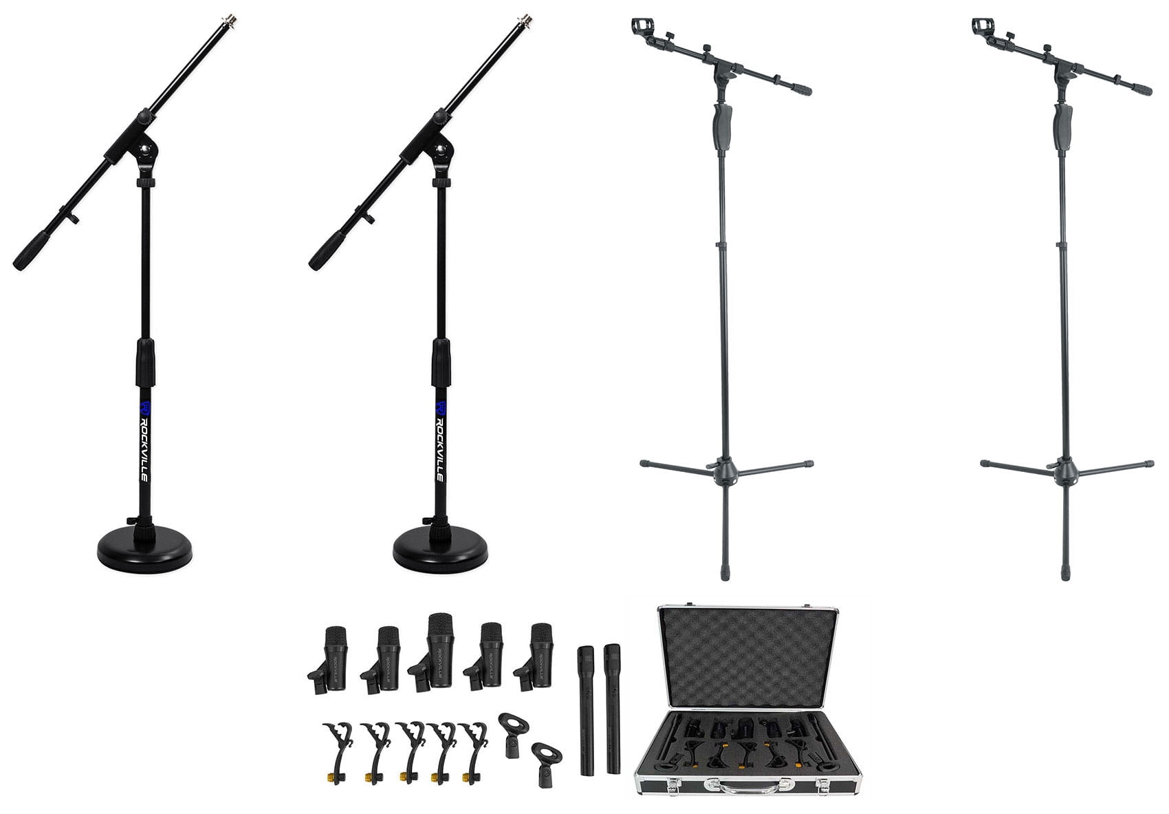 Rockville PRO-D7 KIT 7 Mic Drum Kit w/Bass+Snare+Overhead Microphones+ ...