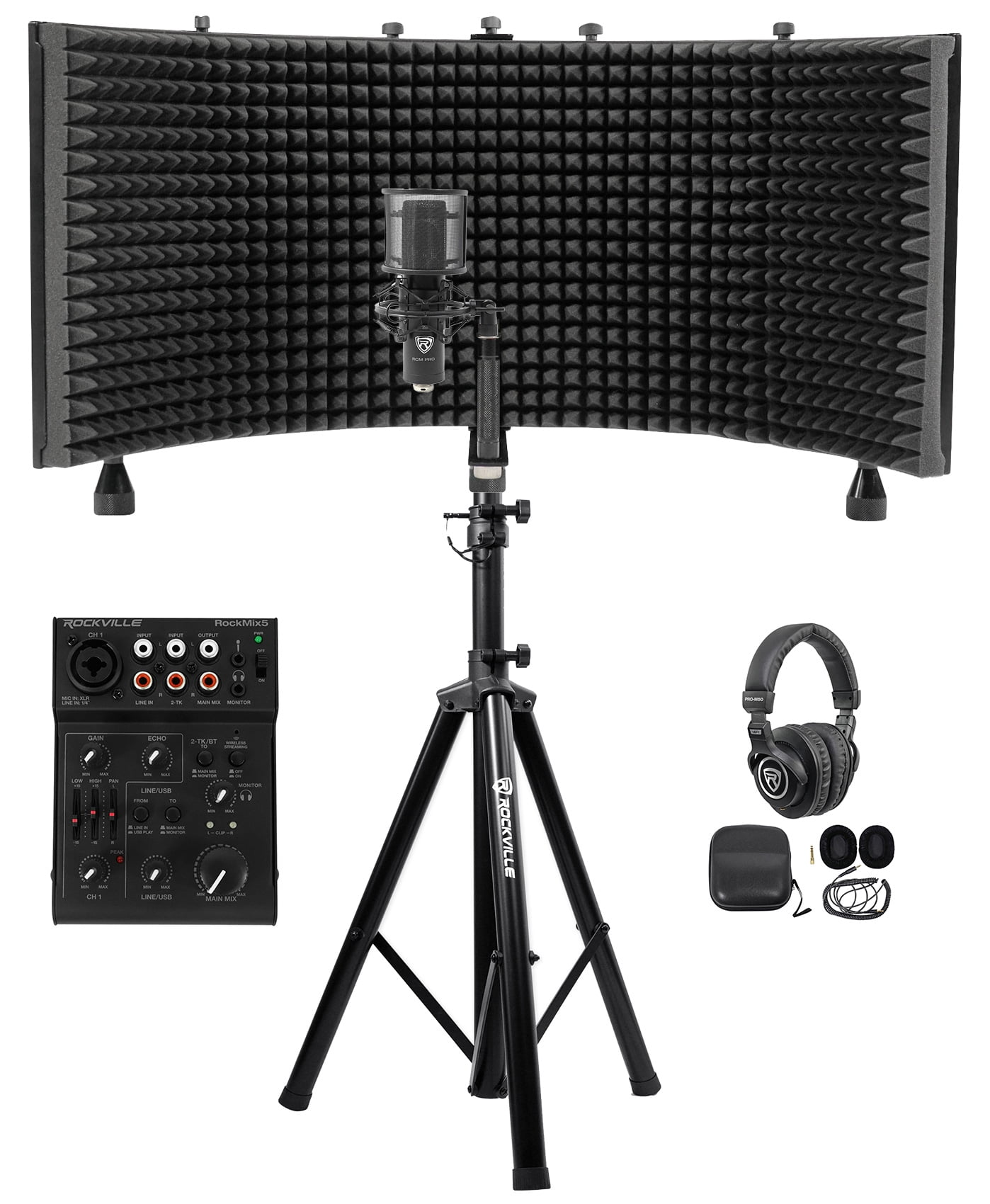 Rockville Pro Recording Kit w/Mixer+Studio Mic+Isolation Shield ...