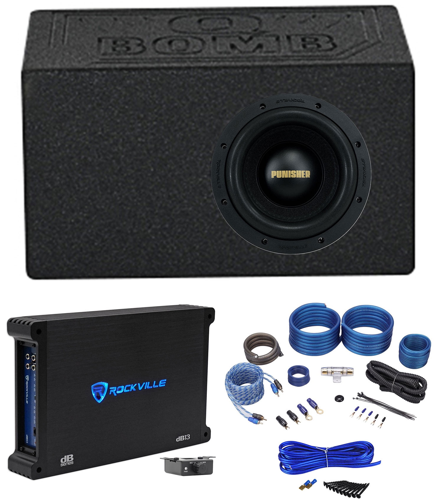 Rockville Punisher 8D1 8" 750w RMS Competition Car Subwoofer+Amplifier ...