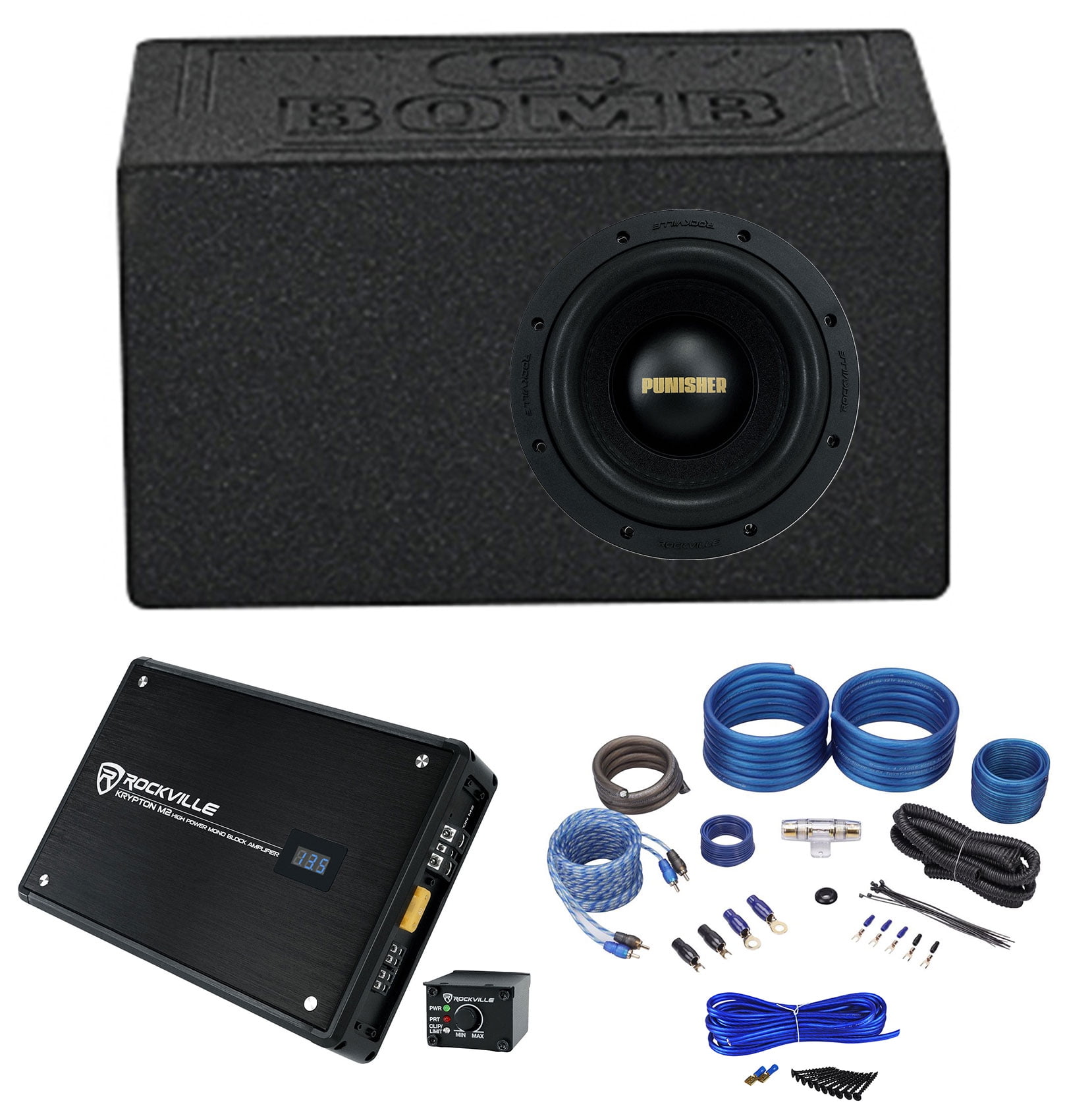Rockville Punisher 8D2 8" 750w RMS Competition Car Subwoofer+Amplifier ...