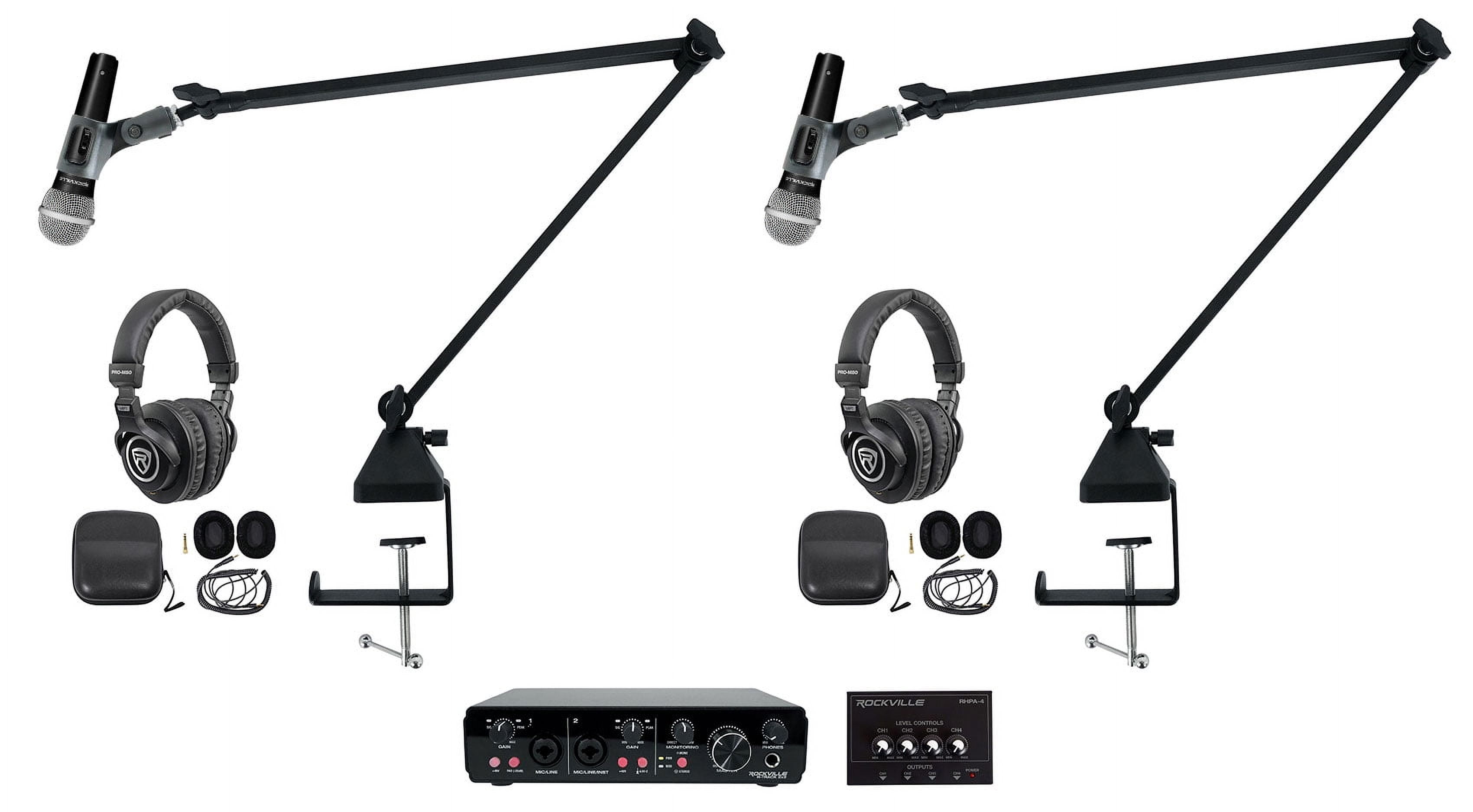 Rockville R-TRACK 2x2 2-Person Podcast Kit-Dynamic Microphones+Booms ...