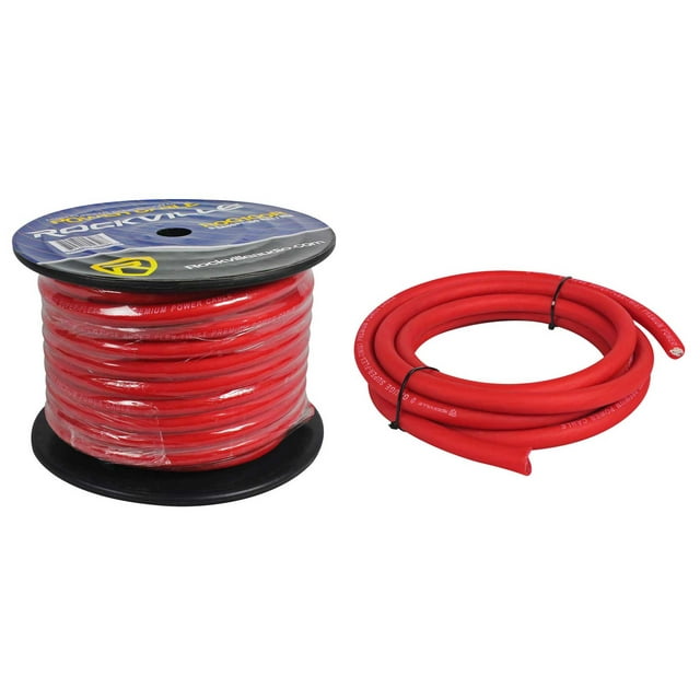 Rockville R0G100 RED 0 Gauge AWG 100 Foot Spool Car Amp Power/Ground ...