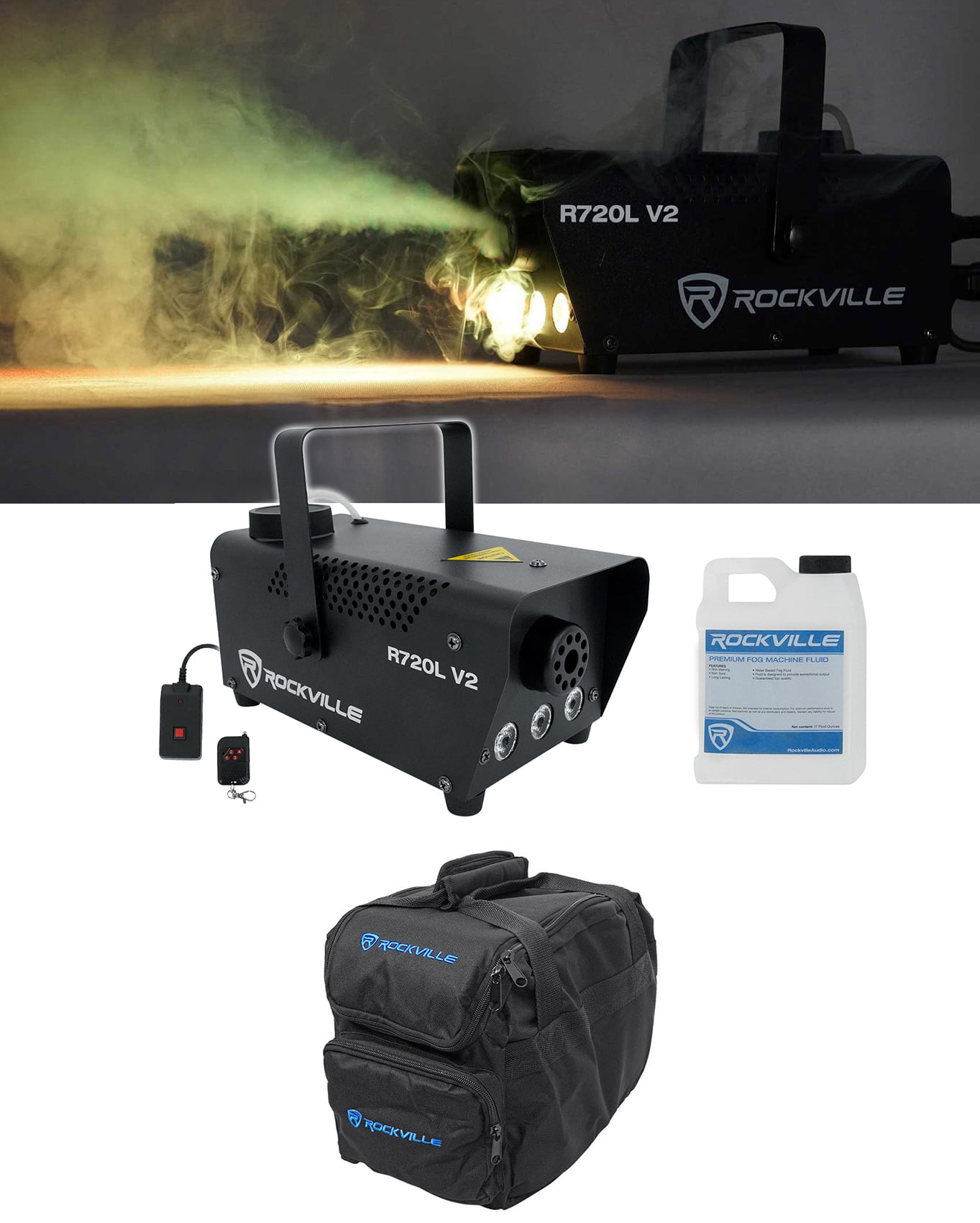 Rockville R720L Fog/Smoke Machine w/ Remote+Fluid+Multi Color LED's ...