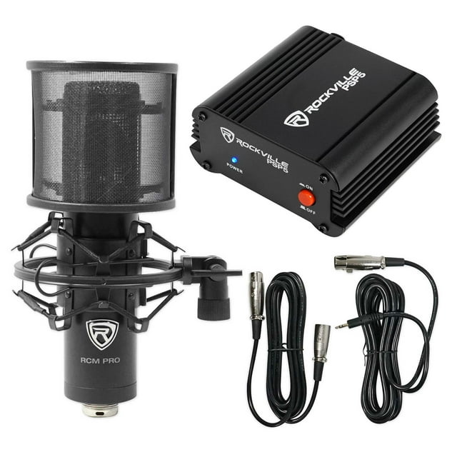Rockville RCM PRO Studio Recording Condenser Microphone+Phantom Power ...