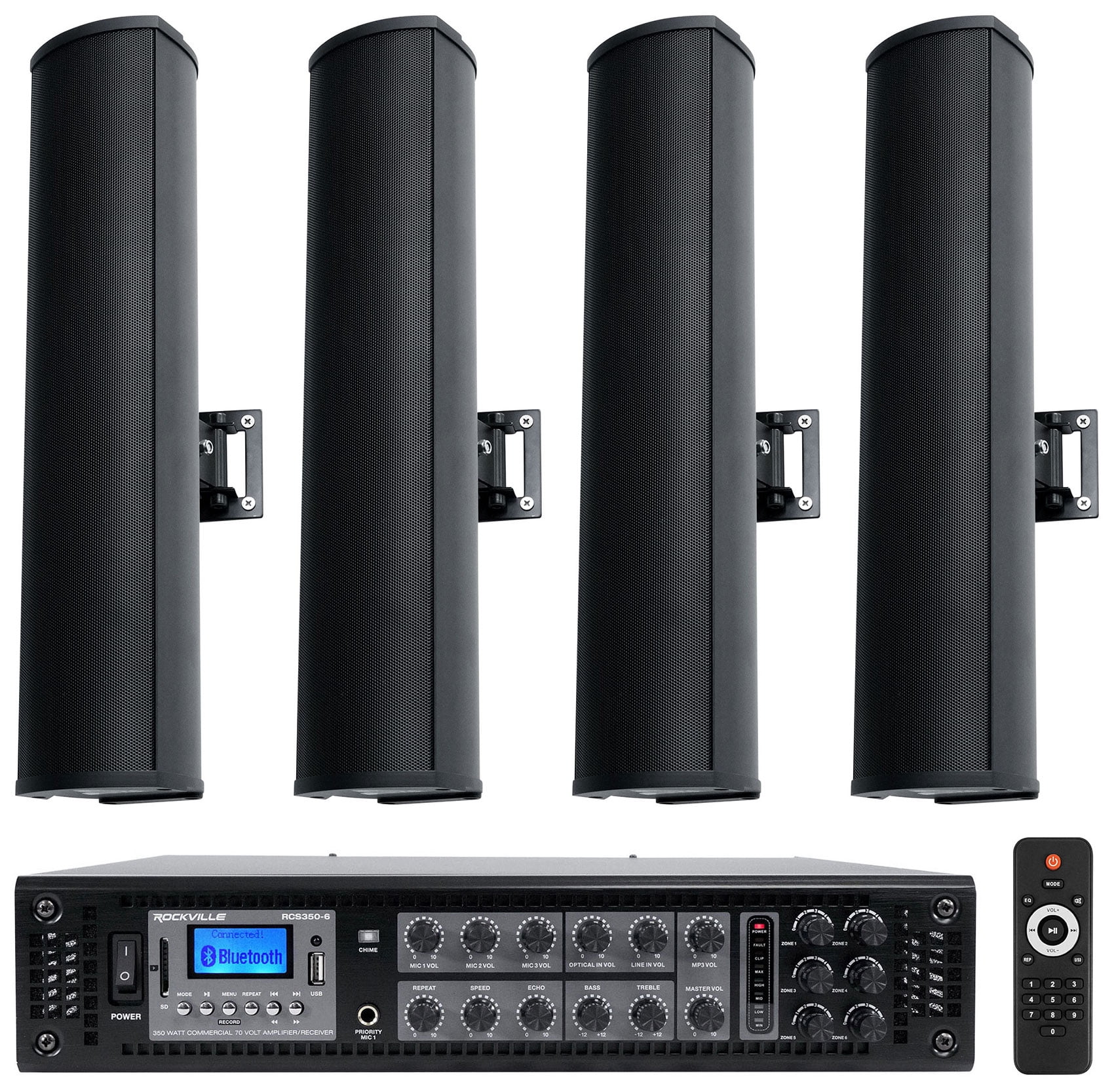 Rockville Bundle: RCS350-6 350W 6-Zone 70V Amp w/Bluetooth & Wet Array ...
