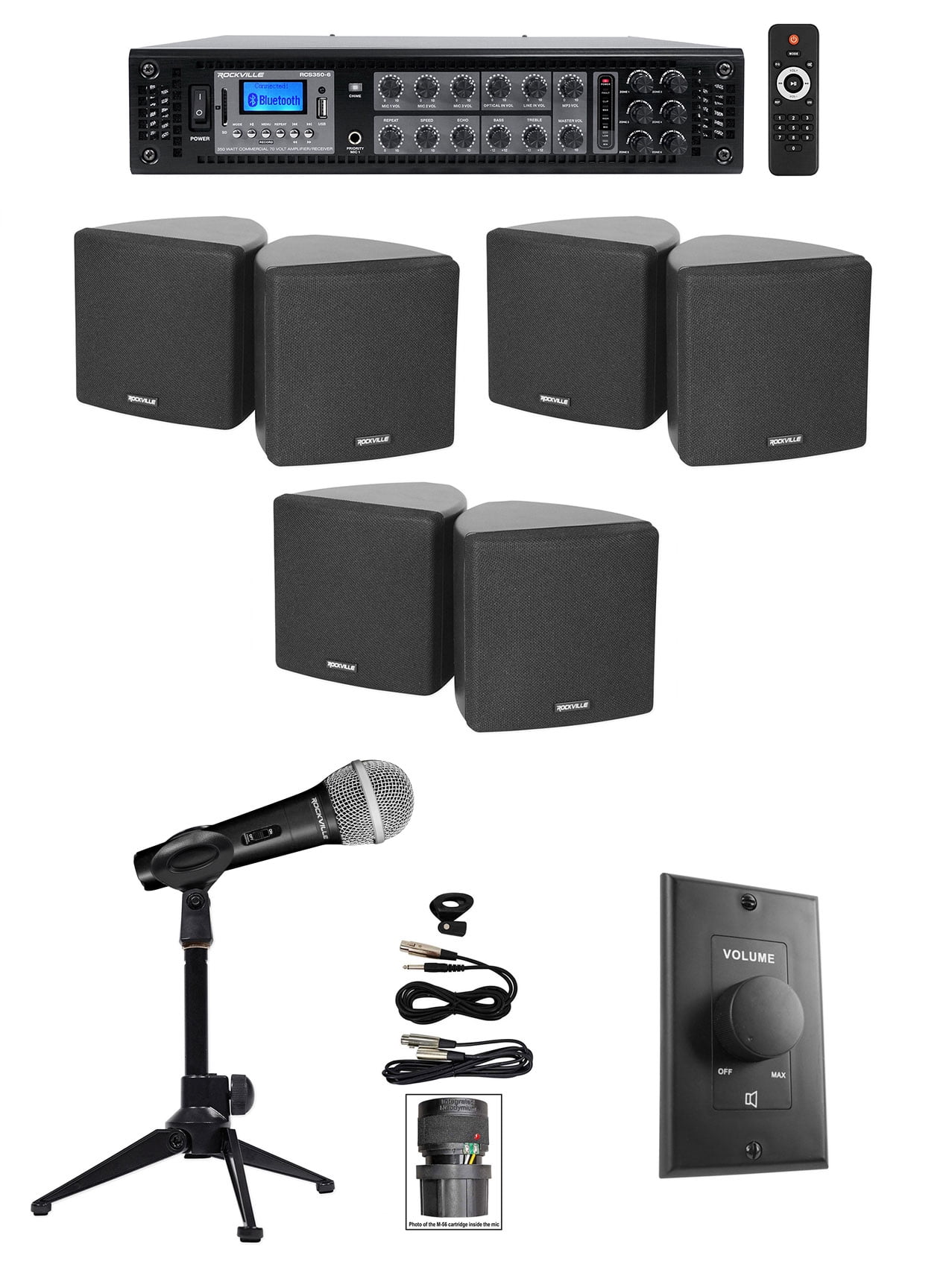 Rockville RCS350-6 Zone 70v Commercial Amplifier+6) Cube Speakers+Mic ...