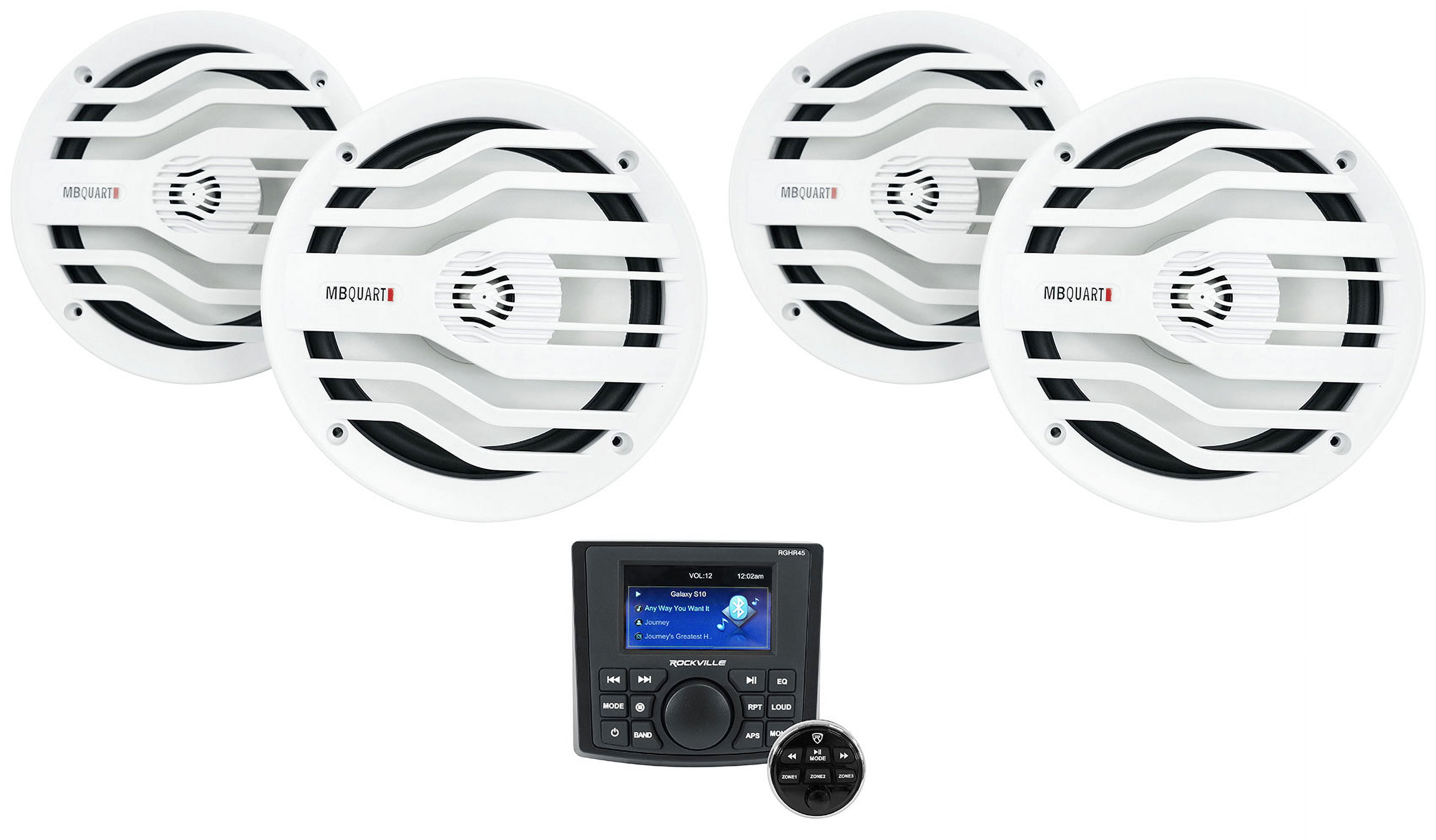 Rockville RGHR45 4 Zone Marine Bluetooth Receiver+4 White MB Quart 6.5 ...