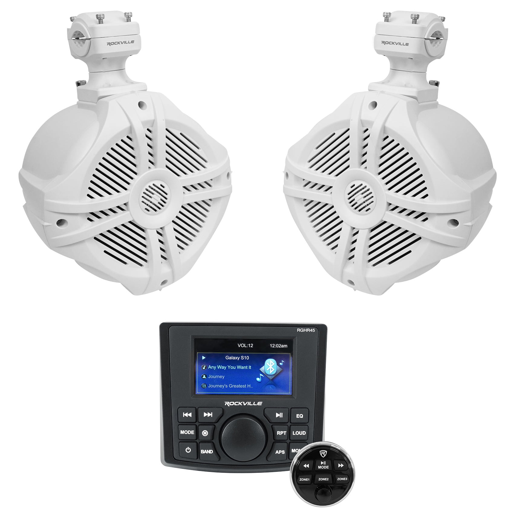 Rockville RGHR45 4 Zone Marine Receiver w/Bluetooth+2) 6.5" White Tower ...