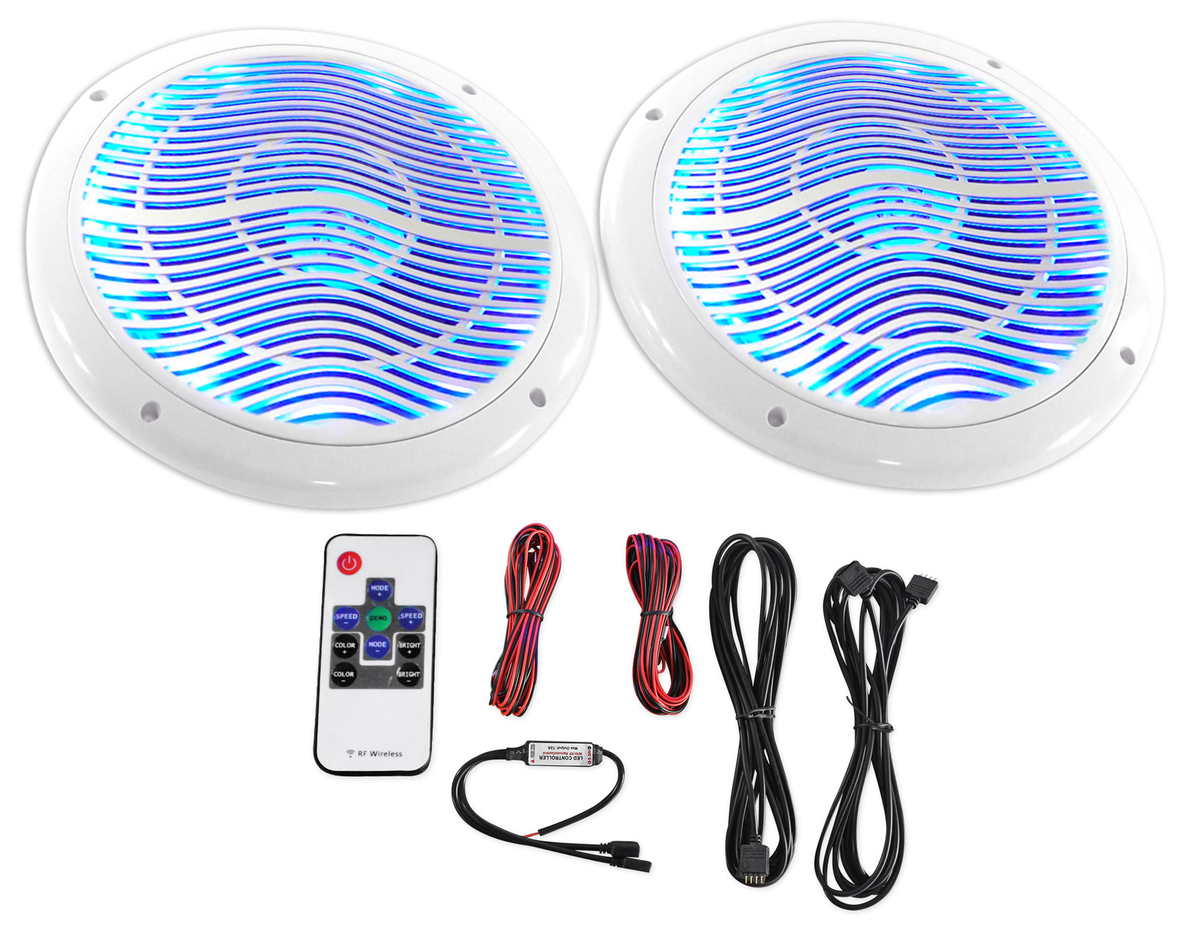 Rockville RMC65LW 6.5" 600w 2-Way White Marine Speakers w/Multi Color ...