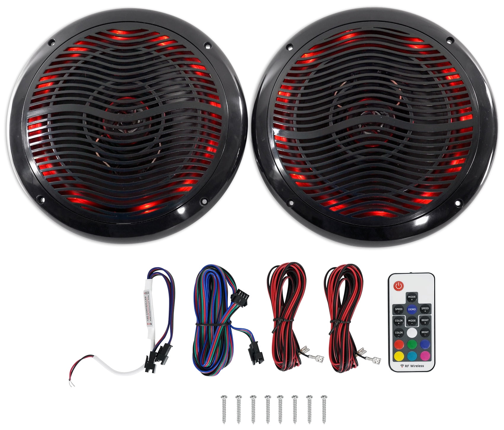 Rockville RMC80LB 8" 800w 2-Way Black Marine Speakers w Multi Color LED ...