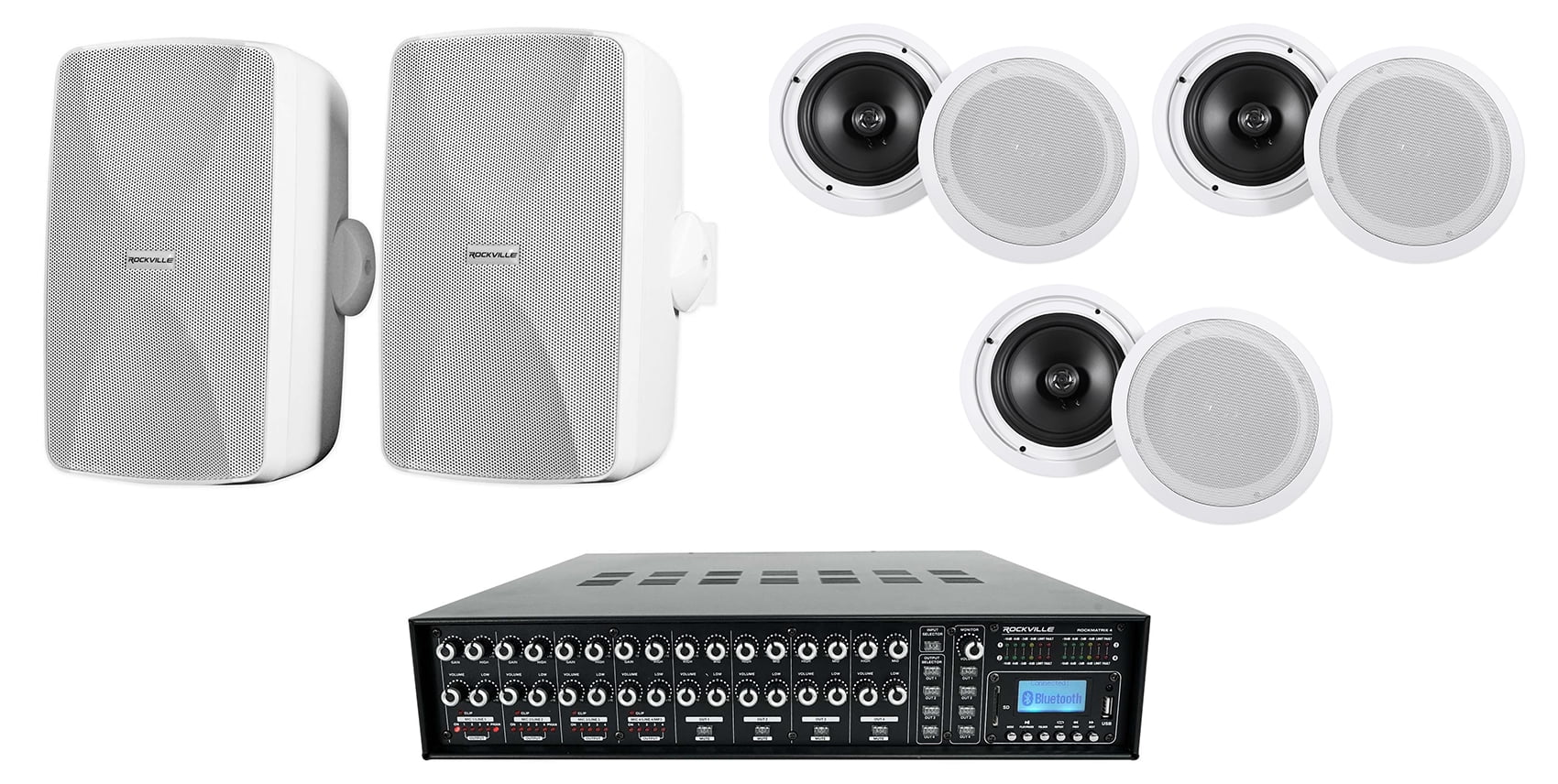 Rockville ROCK MATRIX Multi Room Home Receiver+6) Ceiling+2) White Wall ...