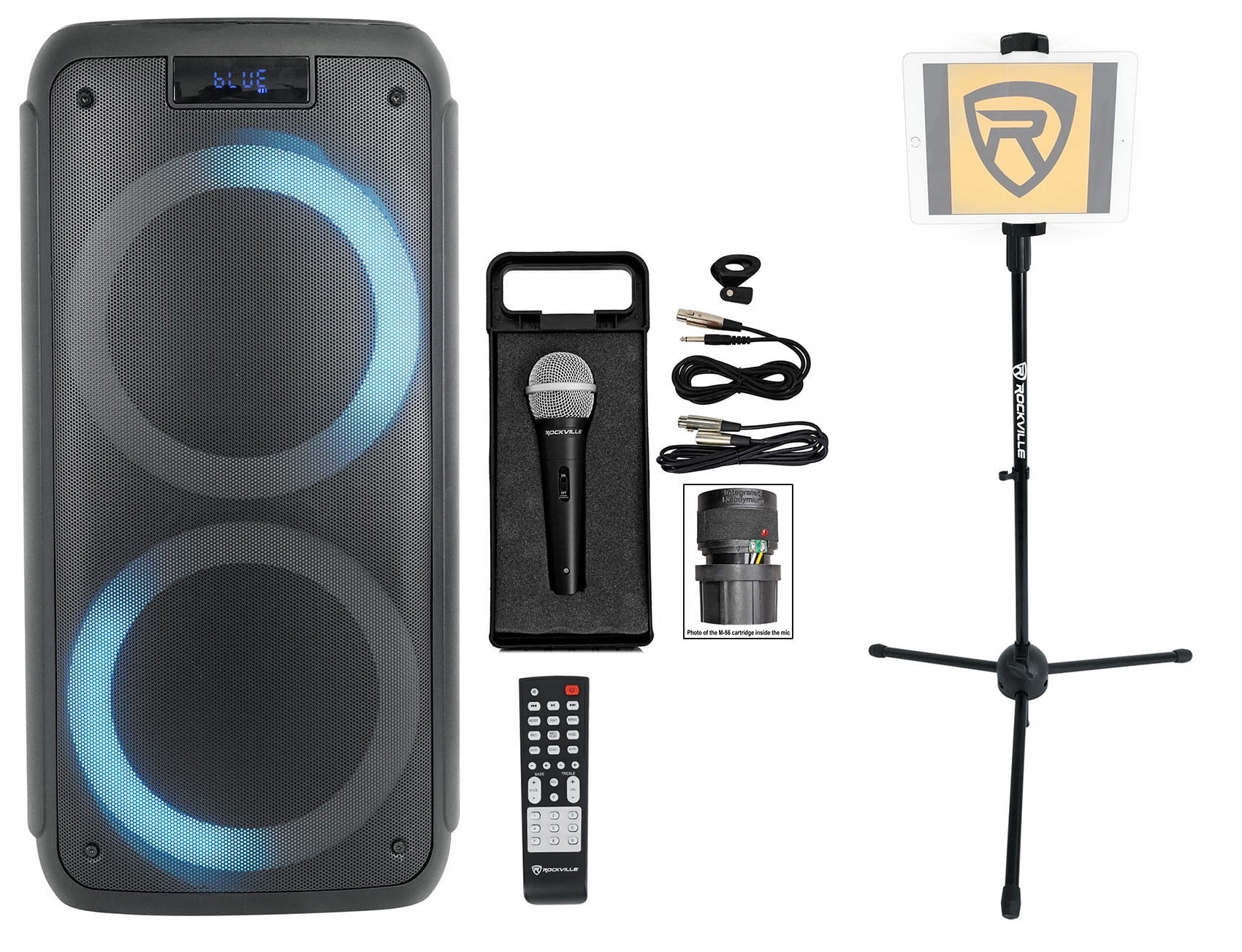 Rockville ROCK PARTY Dual 8" Karaoke Machine System w/LEDS's+Mic+Tablet ...