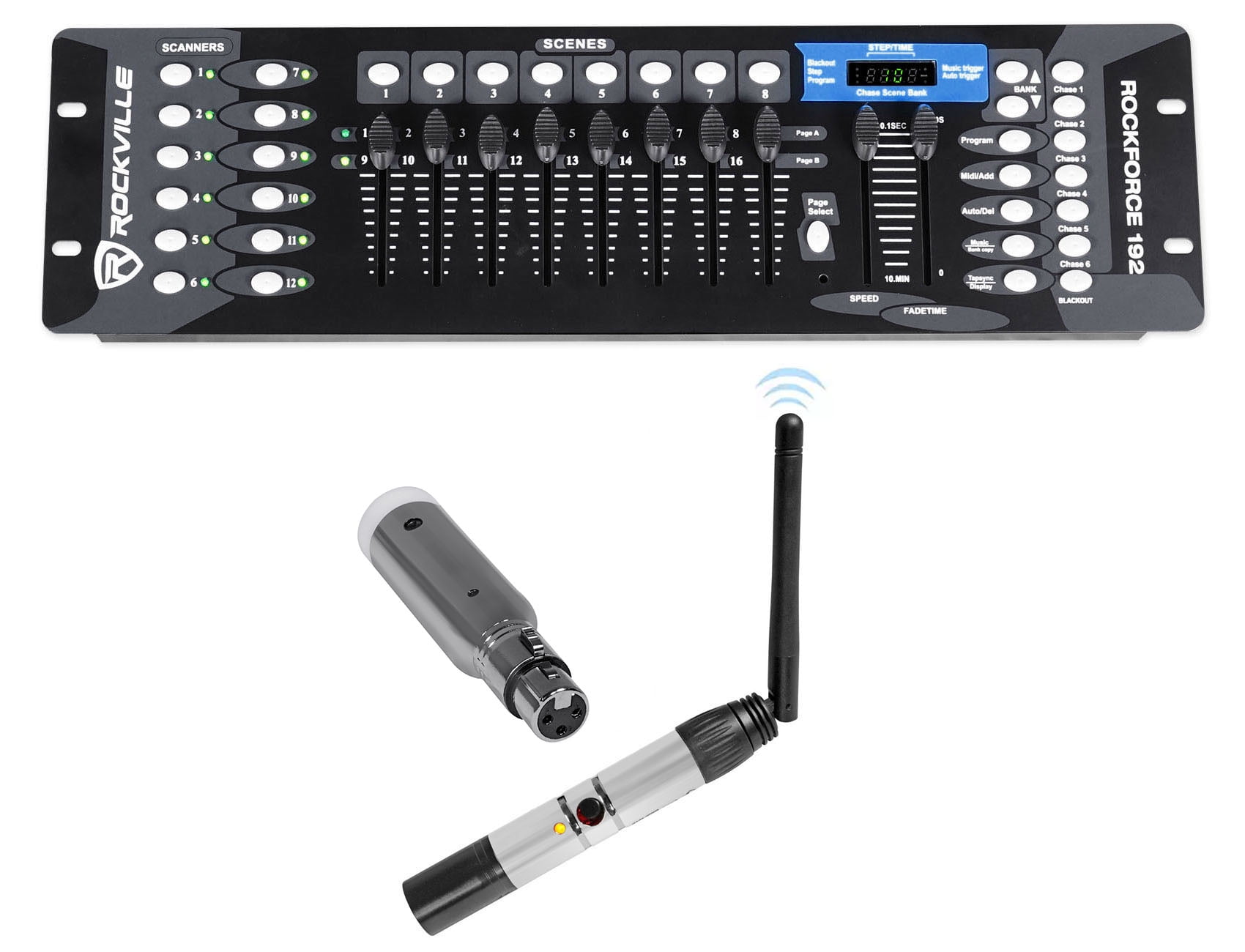 Rockville ROCKFORCE 192-Channel DMX Controller+Rechargeable Transmitter ...