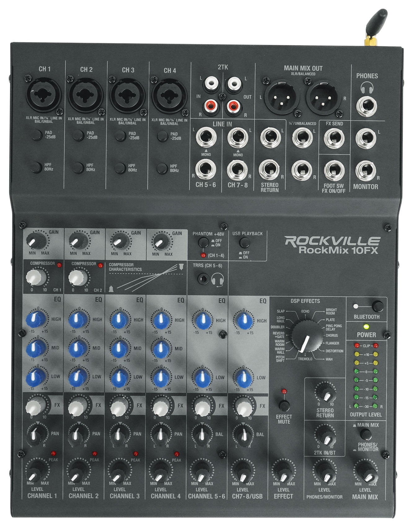 Rockville ROCKMIX 10FX Audio Stereo Sound Mixer with USB, Bluetooth ...