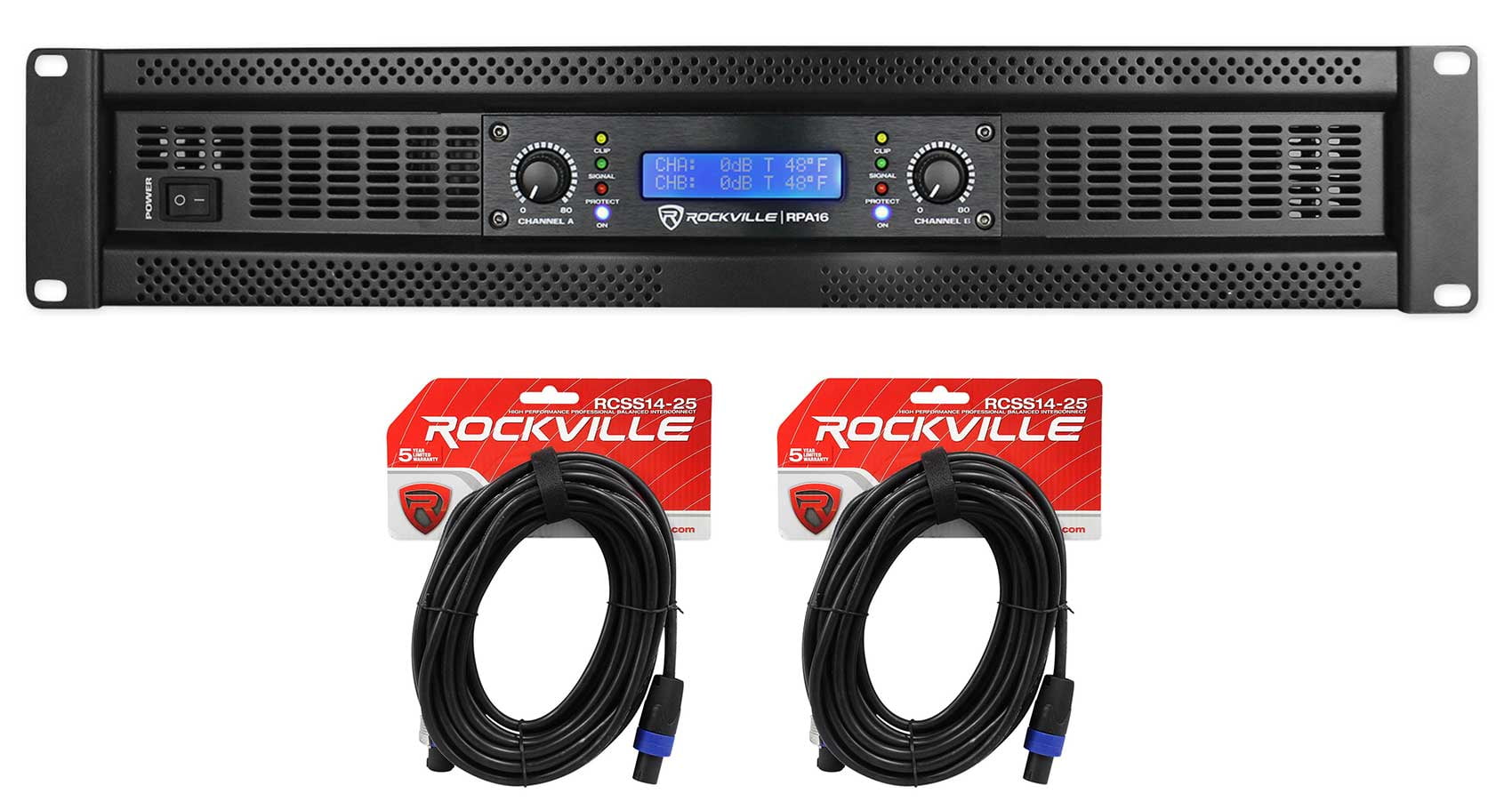 Rockville RPA16 10,000 Watt 2 Channel Power Amplifier Pro/DJ Amp ...