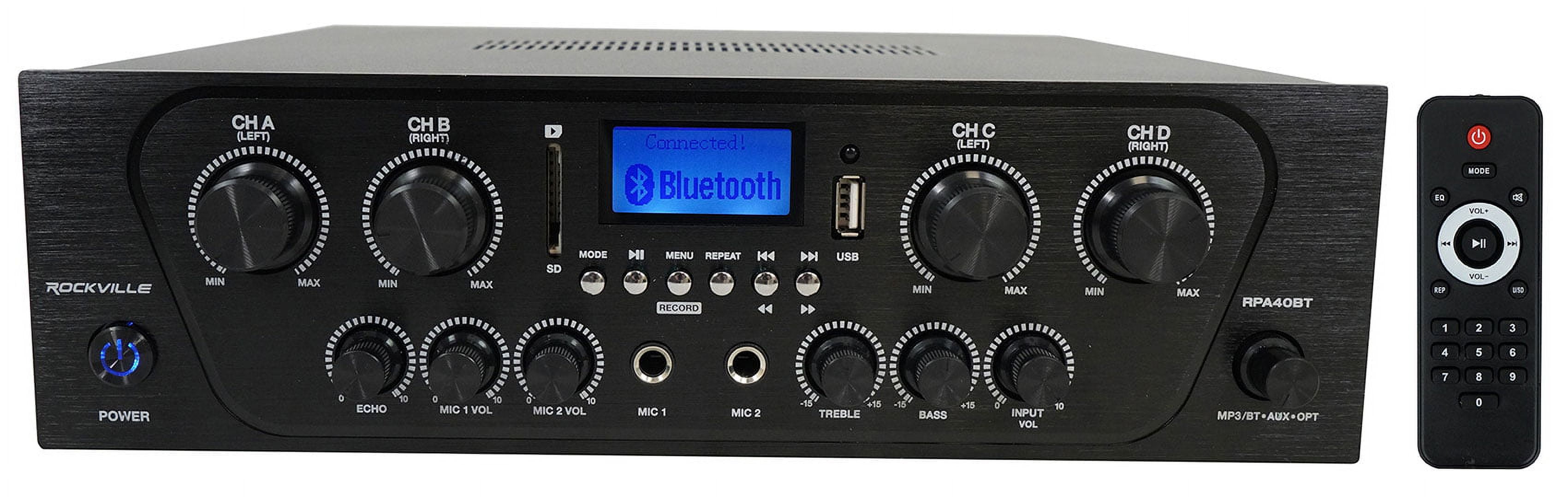 Rockville RPA40BT 1000w 4 Zone/Channel Home Stereo Bluetooth Amplifier ...