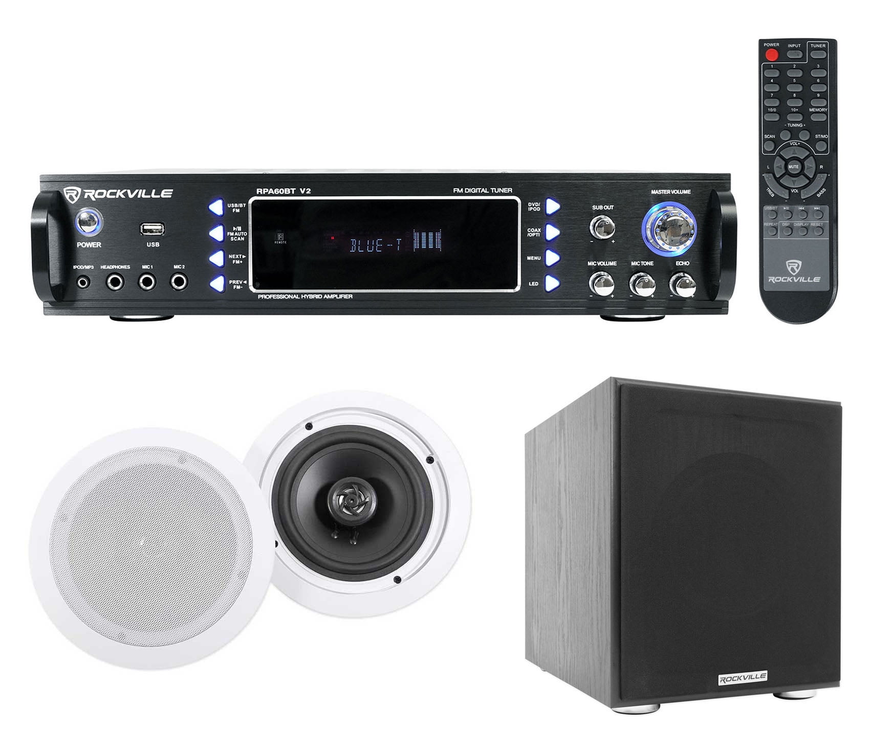 Rockville Home Theater Bluetooth Receiver with In-Ceiling Speakers ...