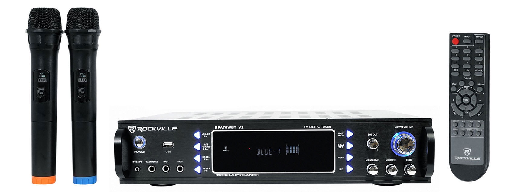 Rockville RPA70WBT 1000w 2 Channel Rack DJ Amplifier/Mixer/w/ Bluetooth/USB+Mics - Walmart.com