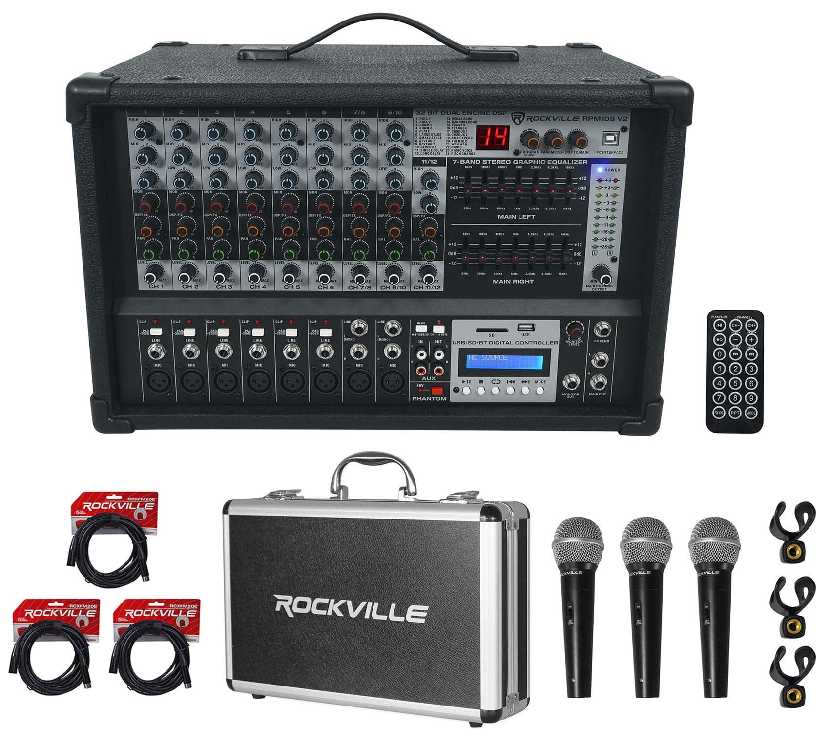 Rockville RPM109 12 Channel 4800w Powered Mixer EQ/Effects/USB+Mics ...