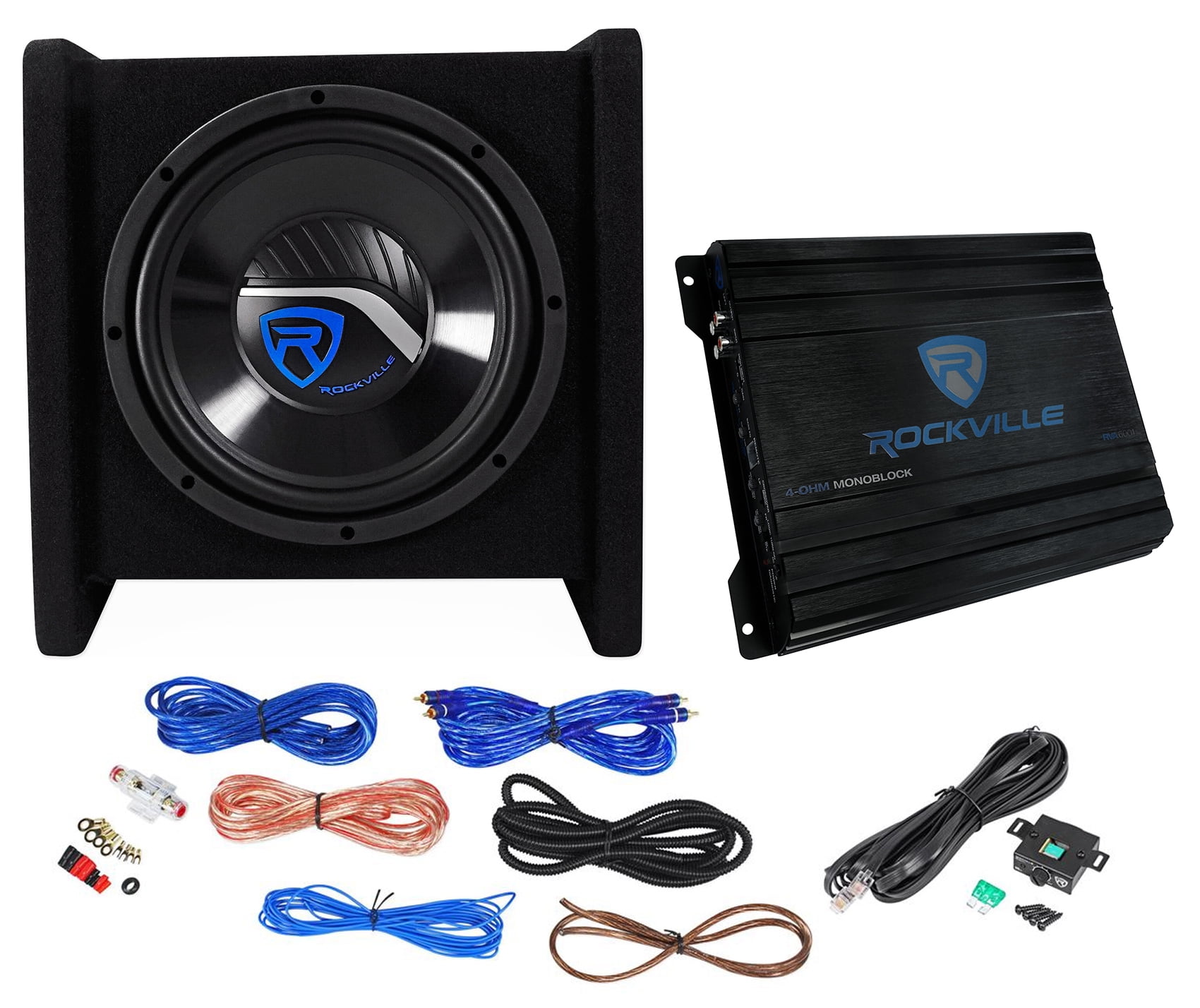 "Rockville Audio System Amp Sub Package: RV10.1D 500W 10"" Car ...