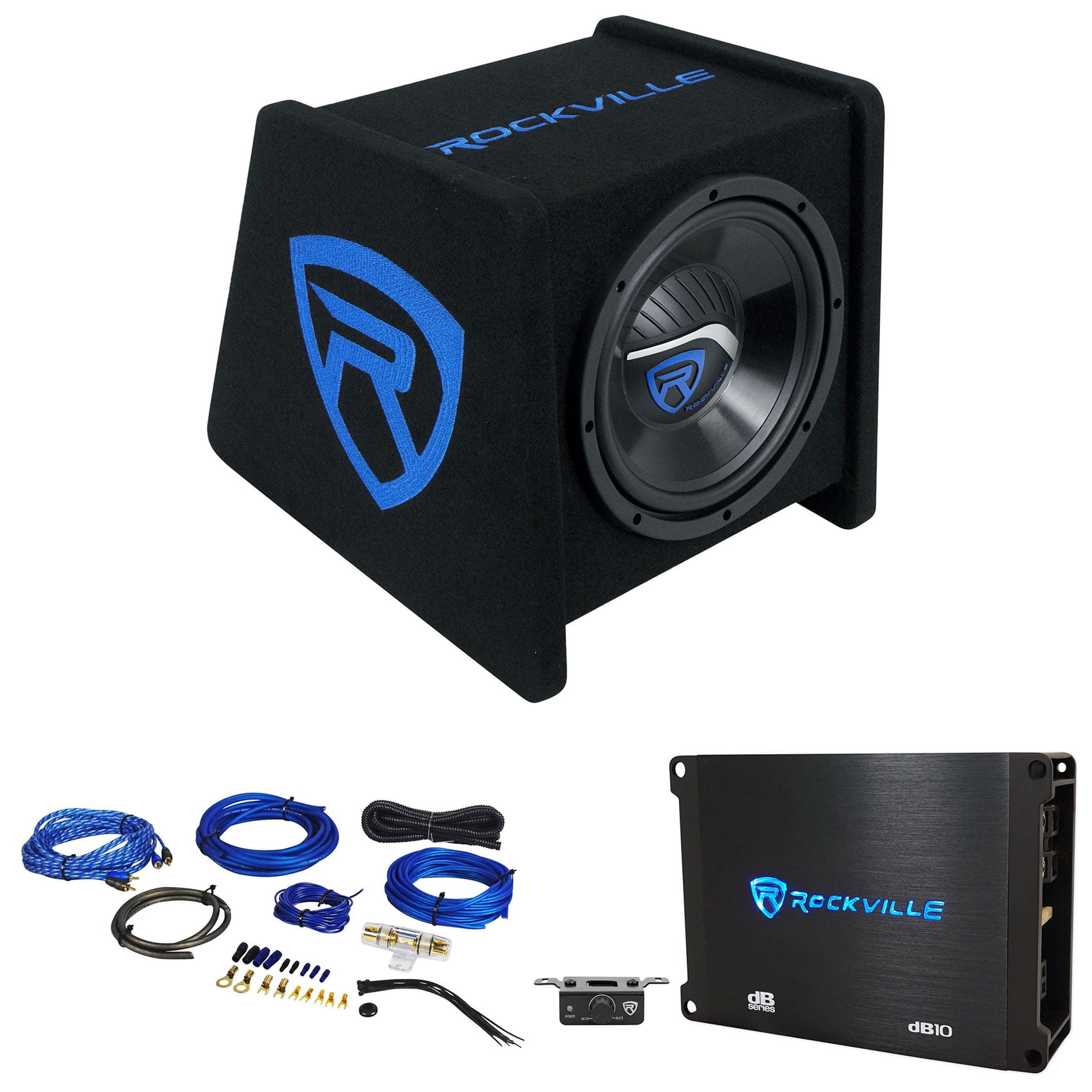 Rockville RV10P 10" 500w Subwoofer+Vented Sub Enclosure Box+Amplifier ...